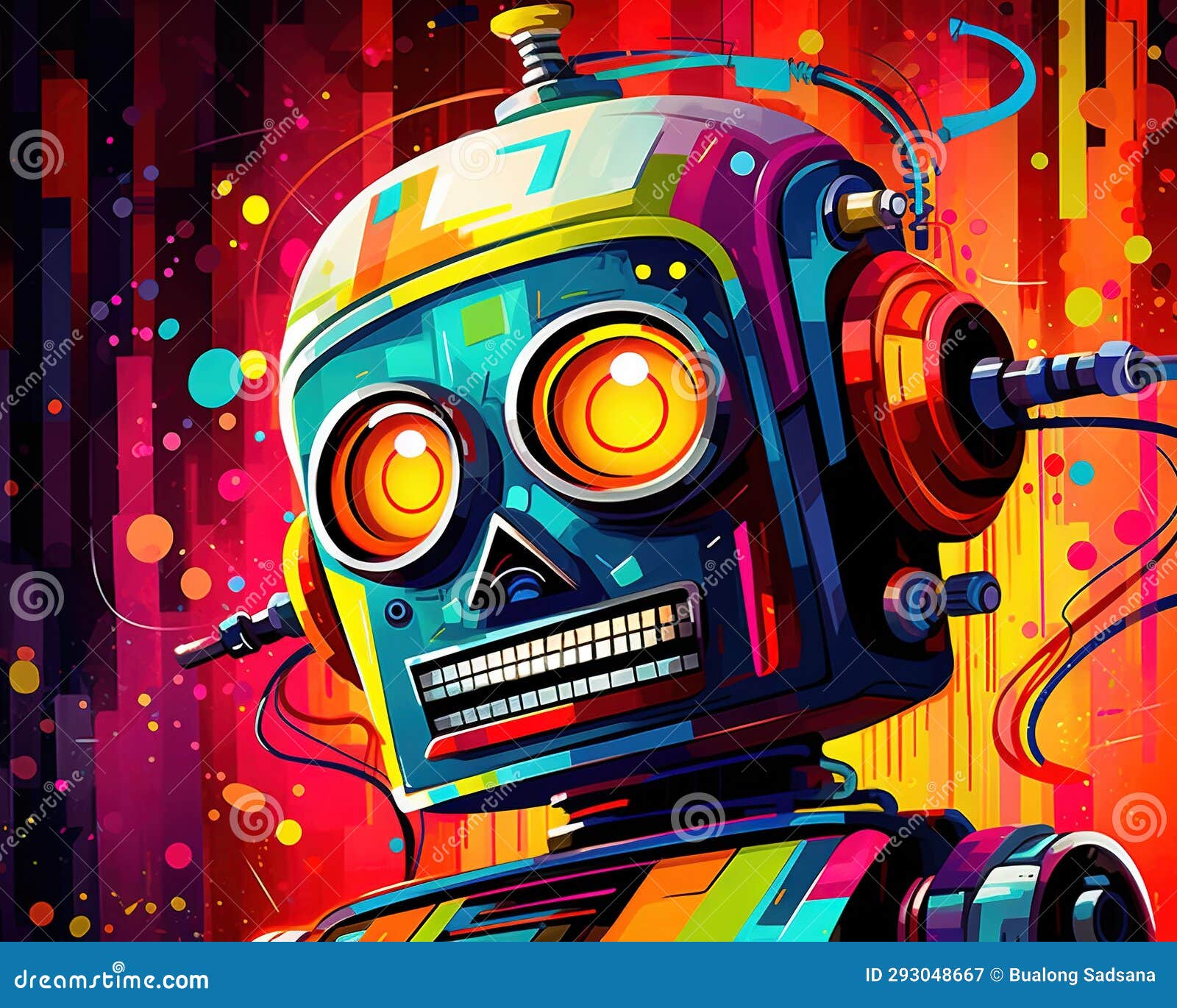 Retro Style Robot Was Created Using Digital Pnting. Stock Illustration ...