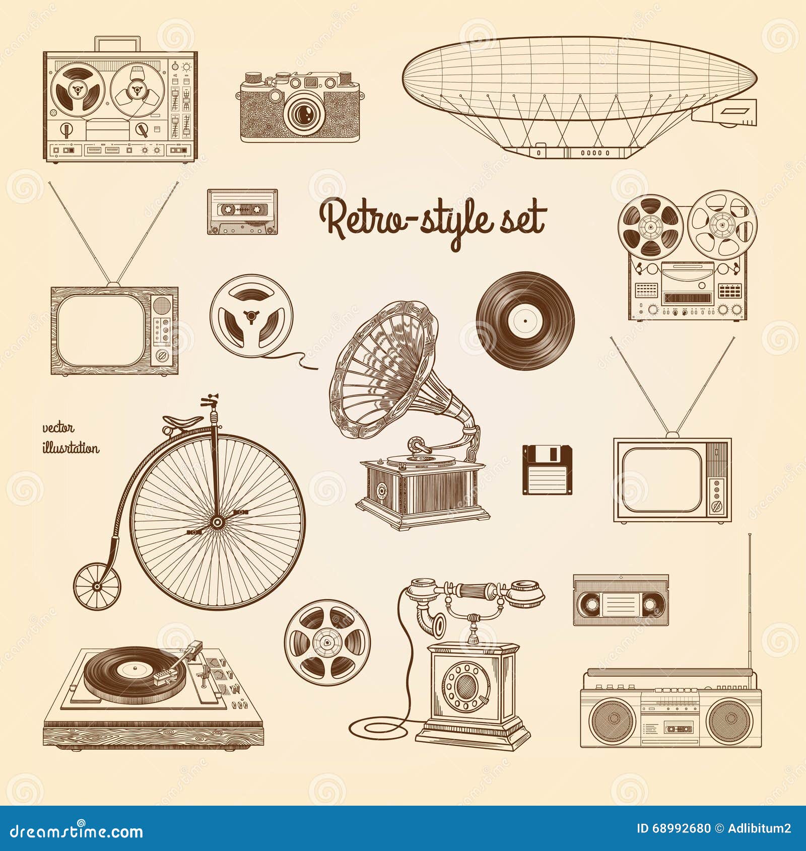 Retro style set stock illustration. Illustration of object - 68992680