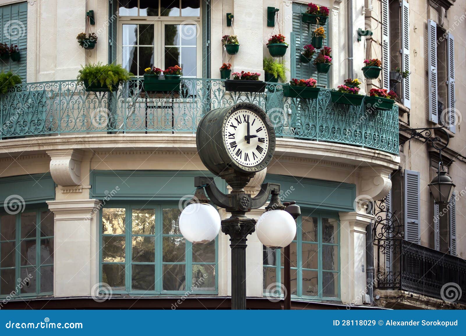 Retro Style Street Clock with Lantern Stock Image - Image of metal ...