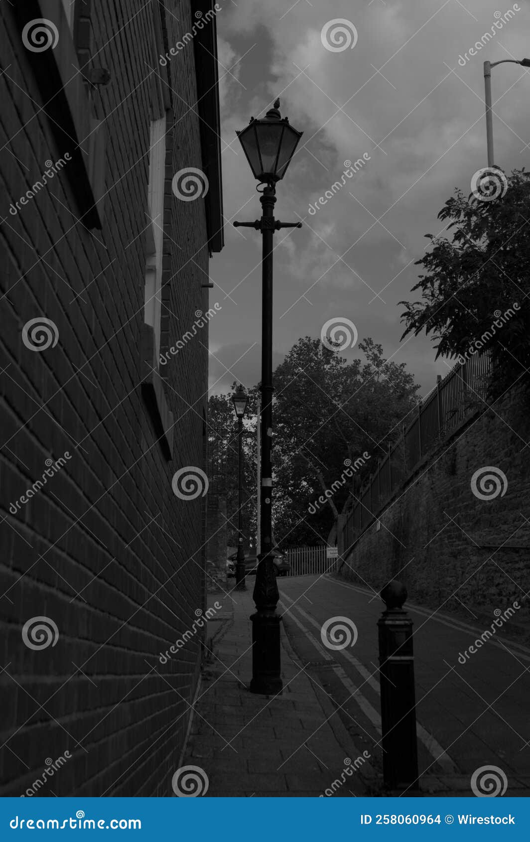 Retro Style Streetlight on the Road ,vertical, Grayscale Stock Photo ...