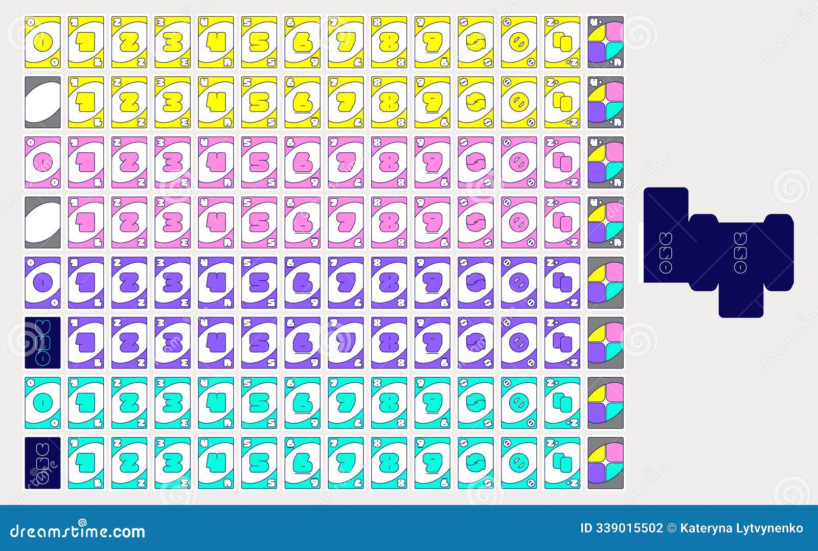 Retro Style Uno Card Game. Vector Illustration, Isolated Objects ...