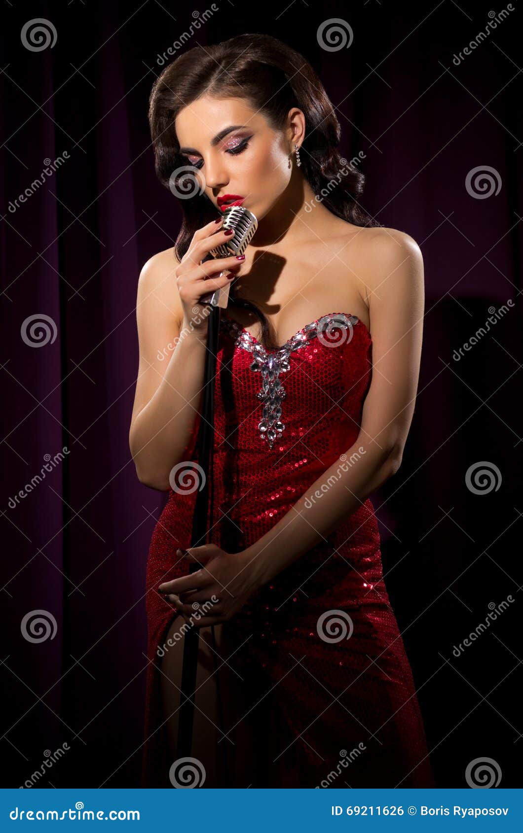 Retro style woman singer stock photo. Image of classical - 69211626