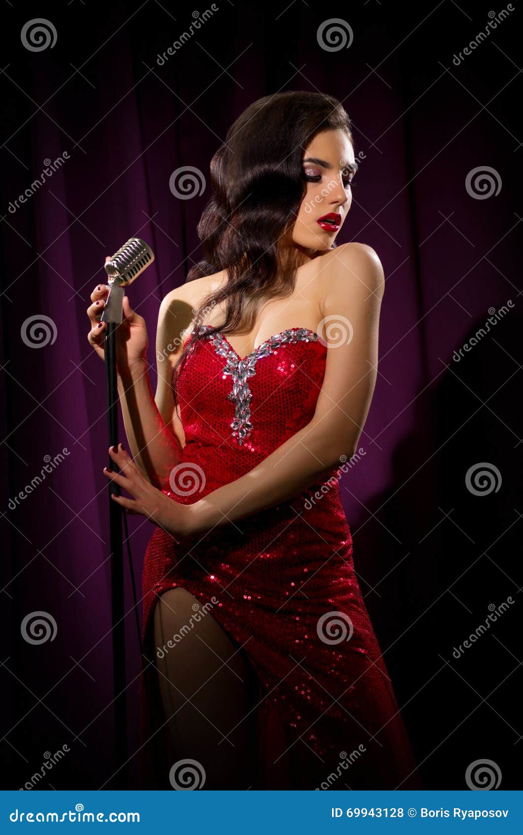 Retro style woman singer stock photo. Image of fashioned - 69943128