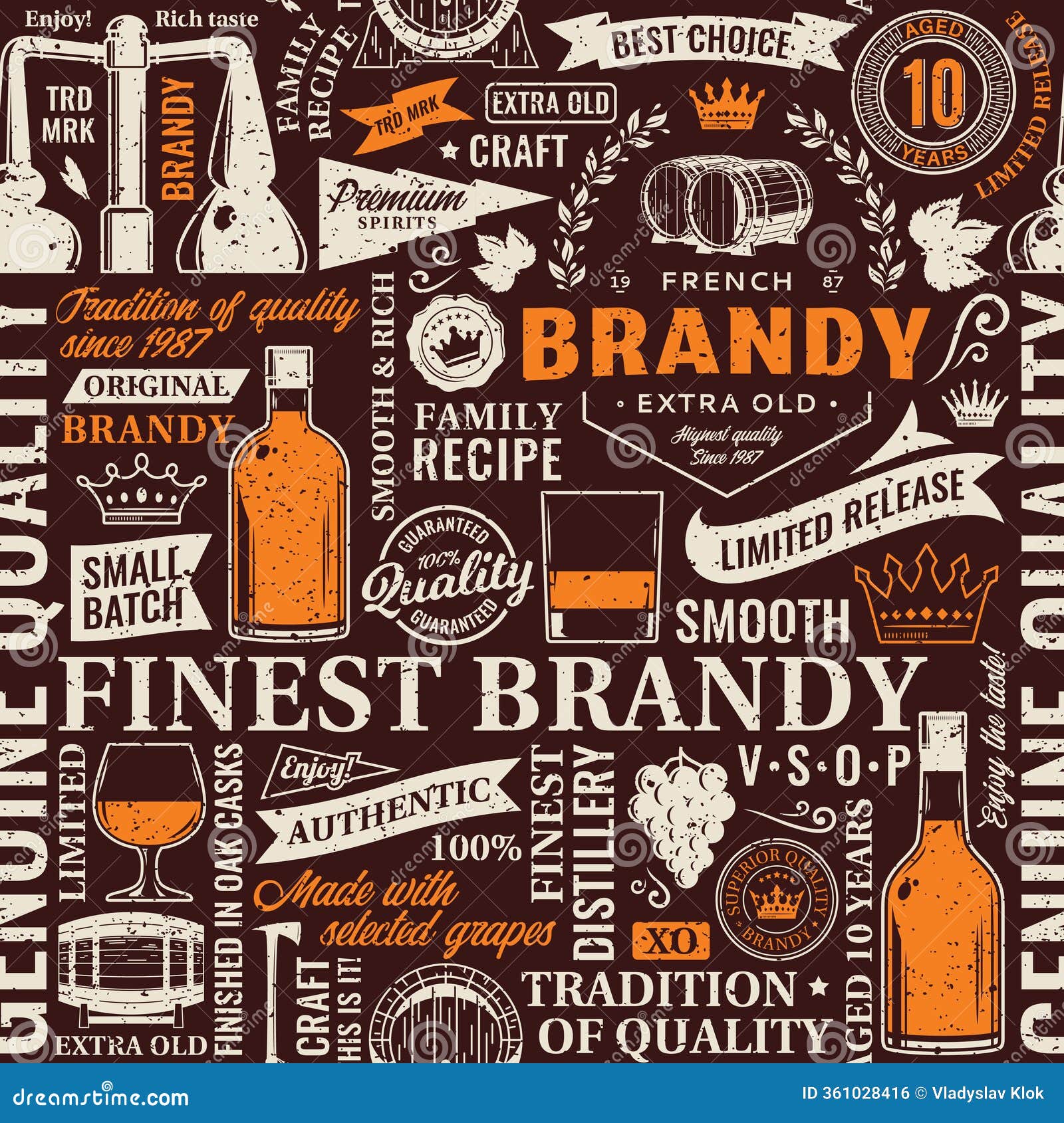 Retro Styled Brandy Seamless Pattern or Background Stock Illustration ...