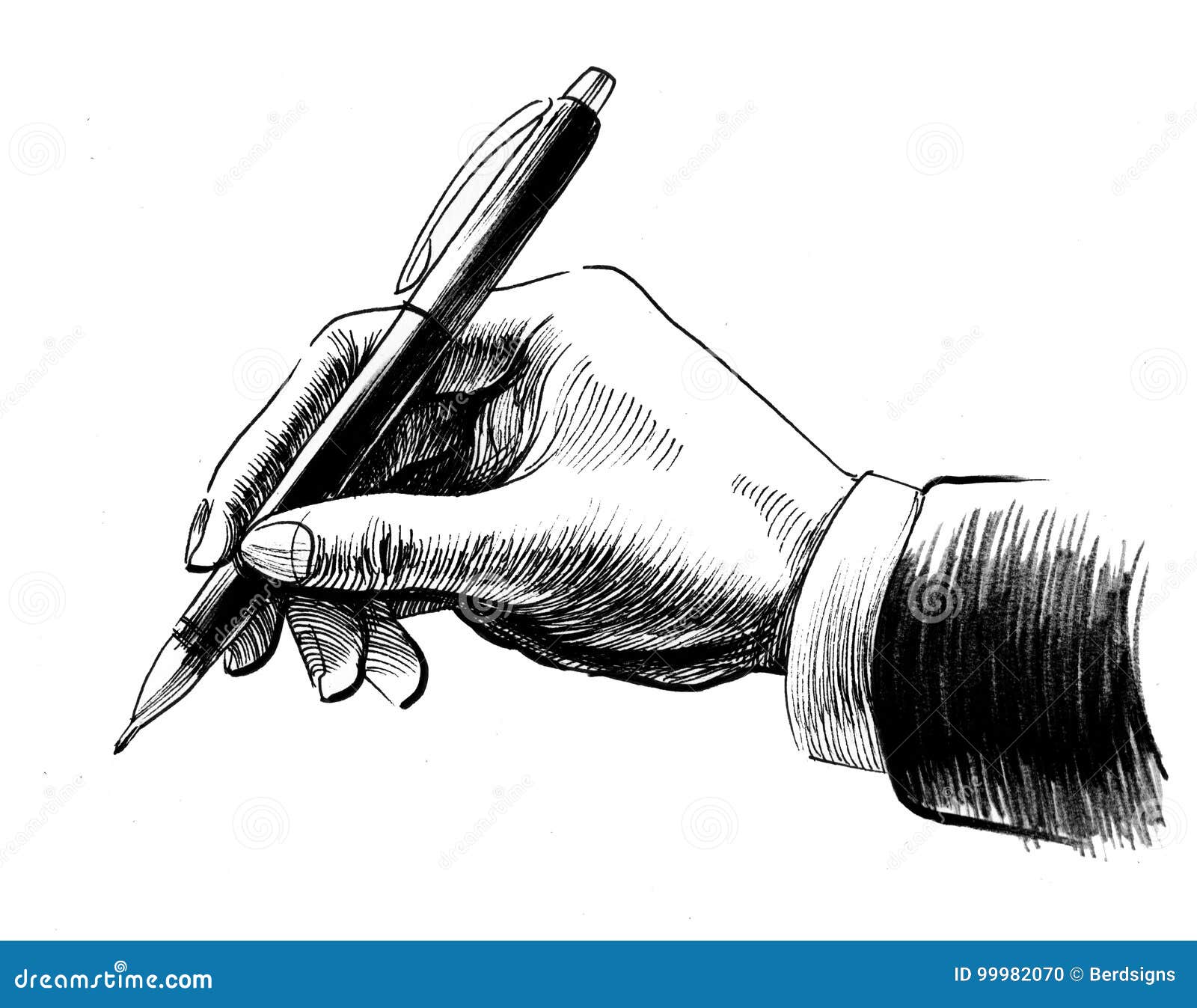 Hand with a pen stock illustration. Illustration of vintage - 99982070