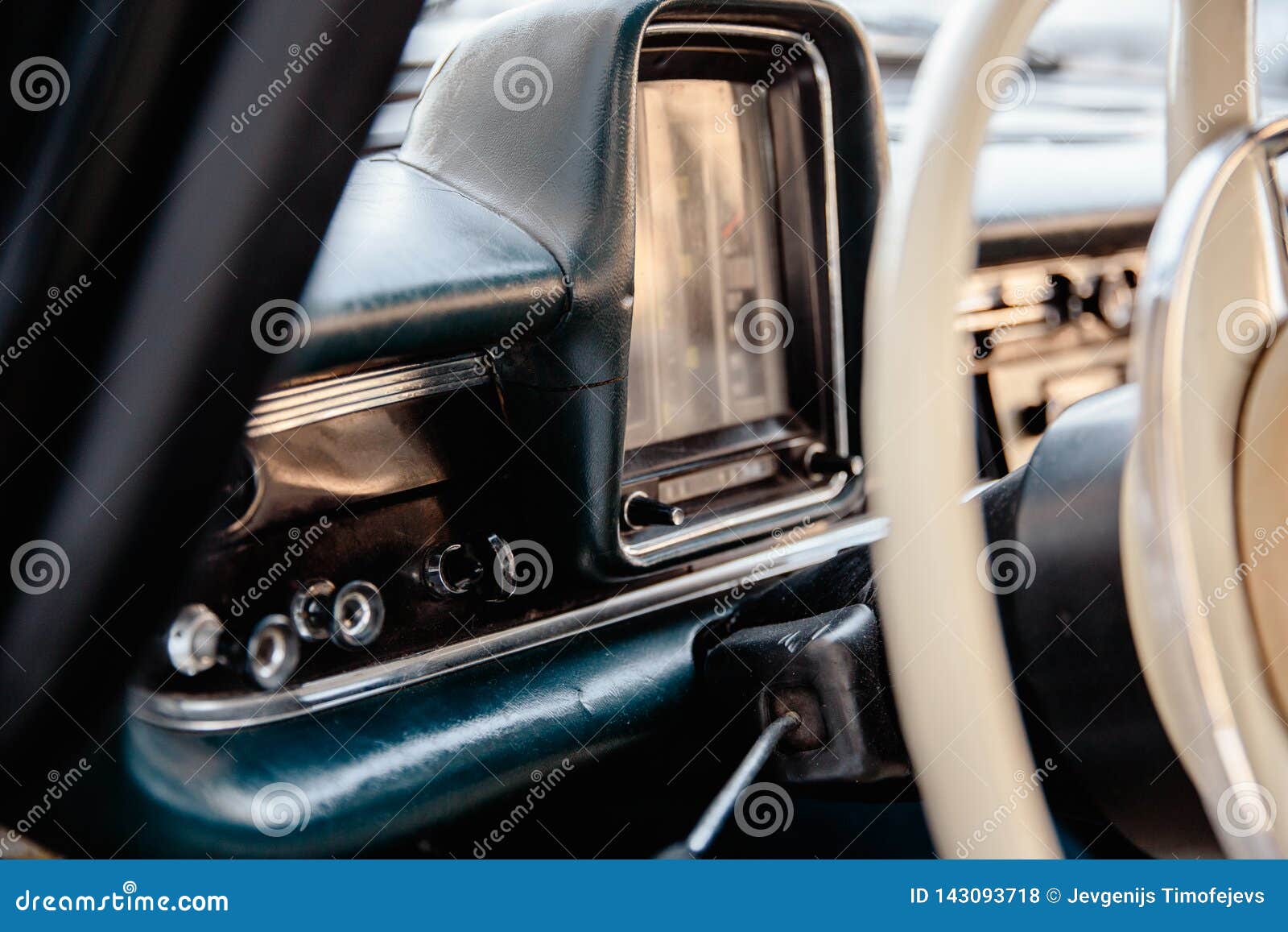 Retro Styled Image of an Old Car Radio and Dashboard Inside a Classic ...