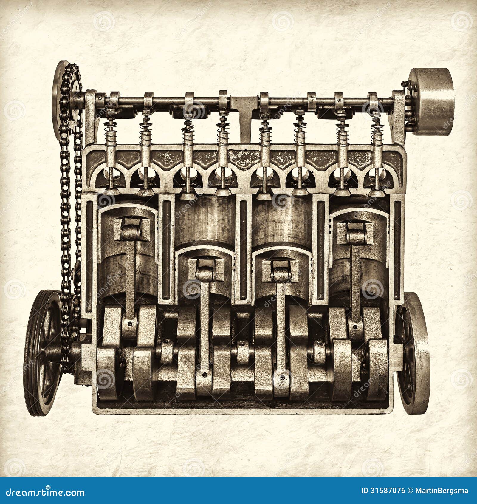 Retro Styled Image of an Old Classic Car Engine Stock Photo - Image of ...