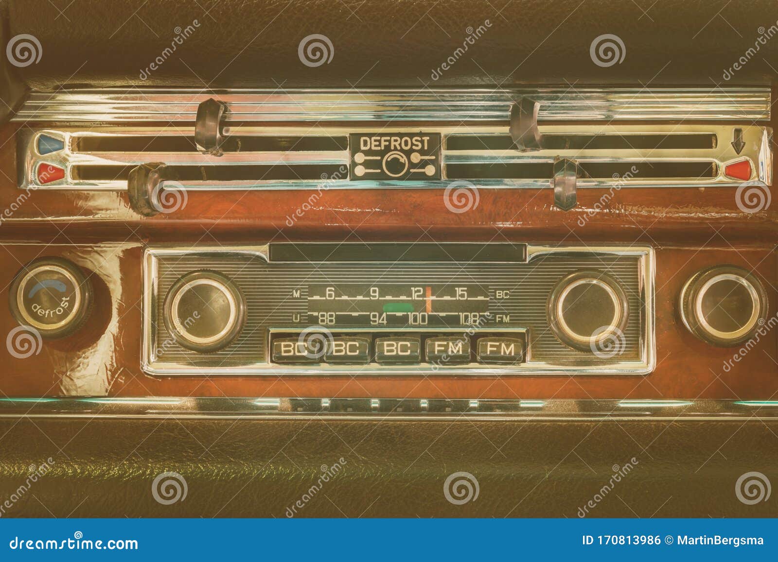 Retro Styled Image of an Old Dashboard with Seventies Car Radio Stock ...