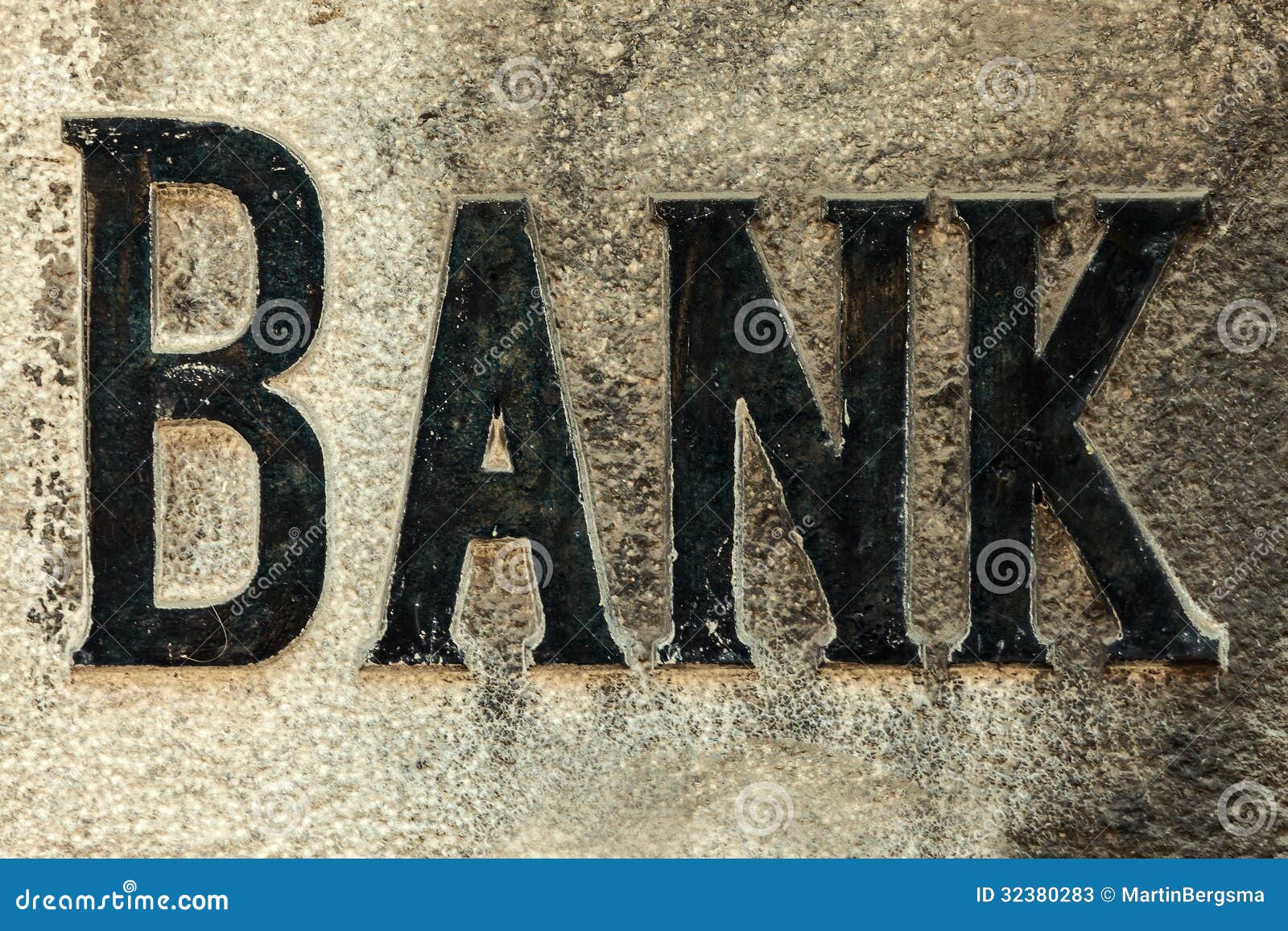 Retro Styled Image of an Old Stone Bank Sign Stock Image - Image of ...
