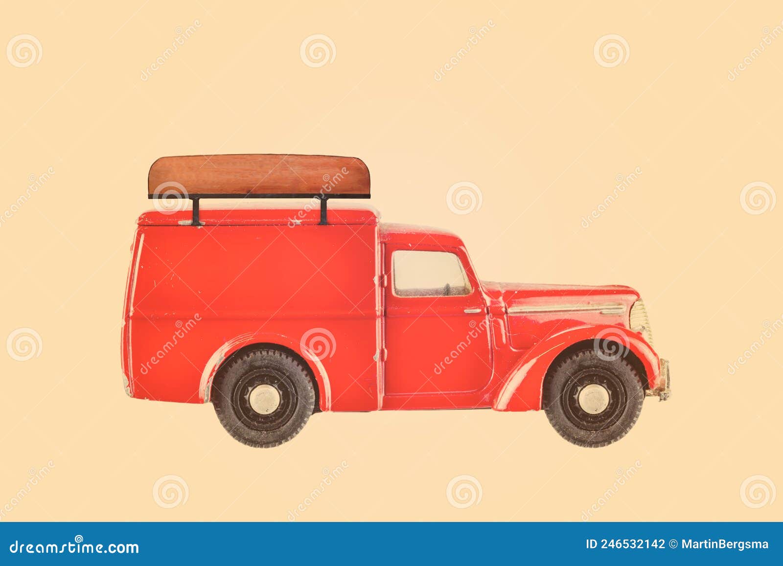 Vintage Small Delivery Van with Wooden Empty Signboard on Top Stock ...