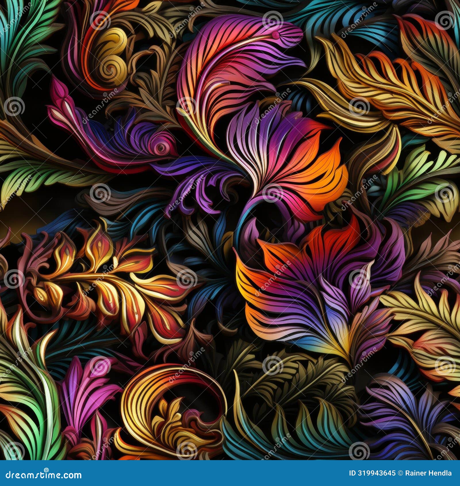 Rainbow Retro Feather Pattern with Dark Background Stock Image - Image ...