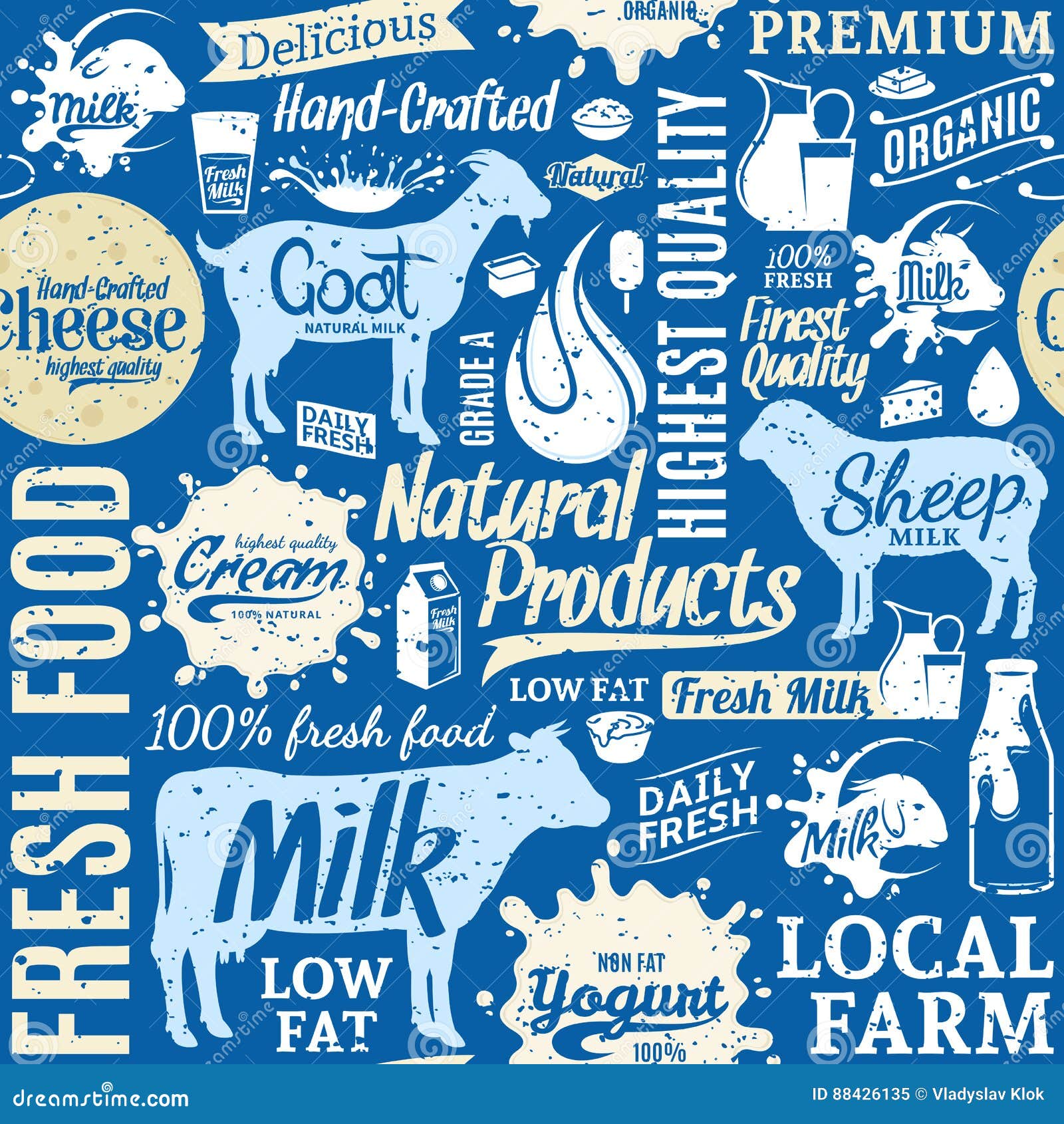 Retro Styled Typographic Vector Milk Product Seamless Pattern Or Stock
