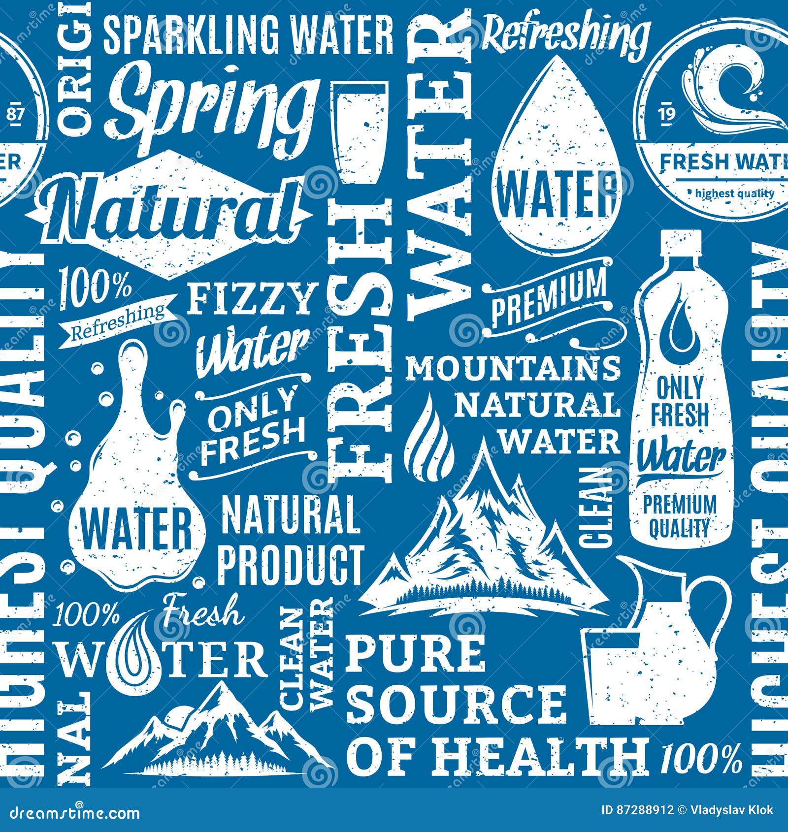 Retro Styled Typographic Vector Water Seamless Pattern or Background ...