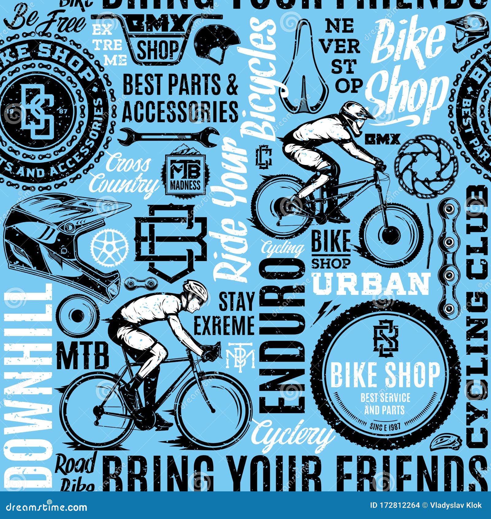Retro Styled Vector Bicycle Theme Seamless Pattern or Background Stock ...