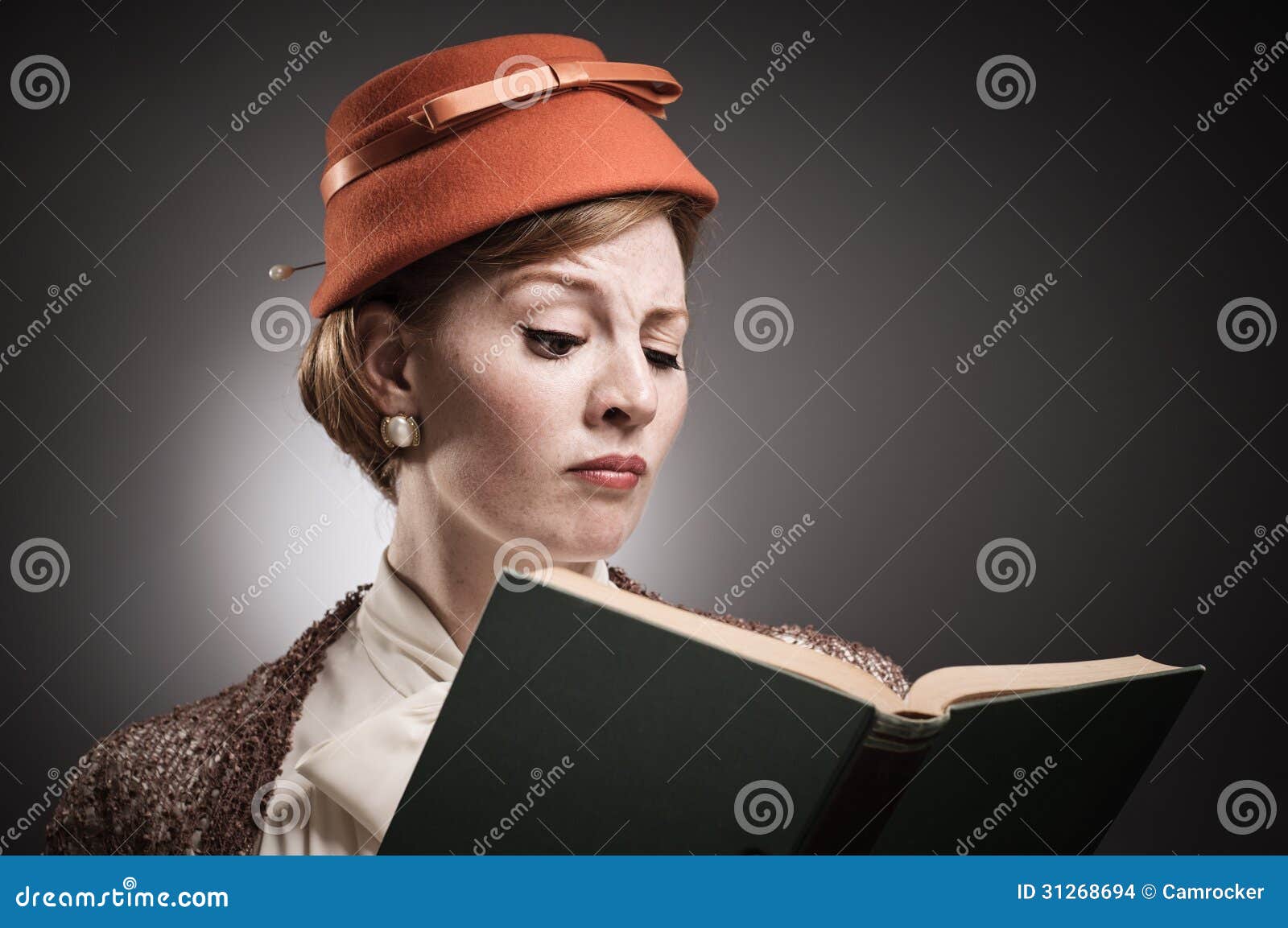 Retro Styled Woman Reading a Book Stock Photo - Image of book, face ...