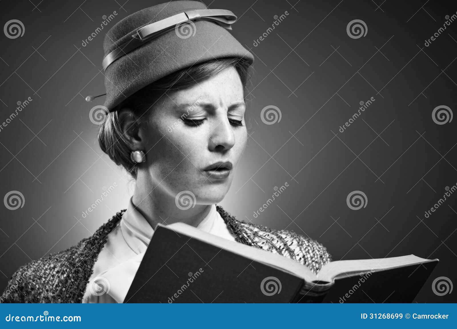 Retro Styled Woman Reading a Book Stock Image - Image of cute, portrait ...
