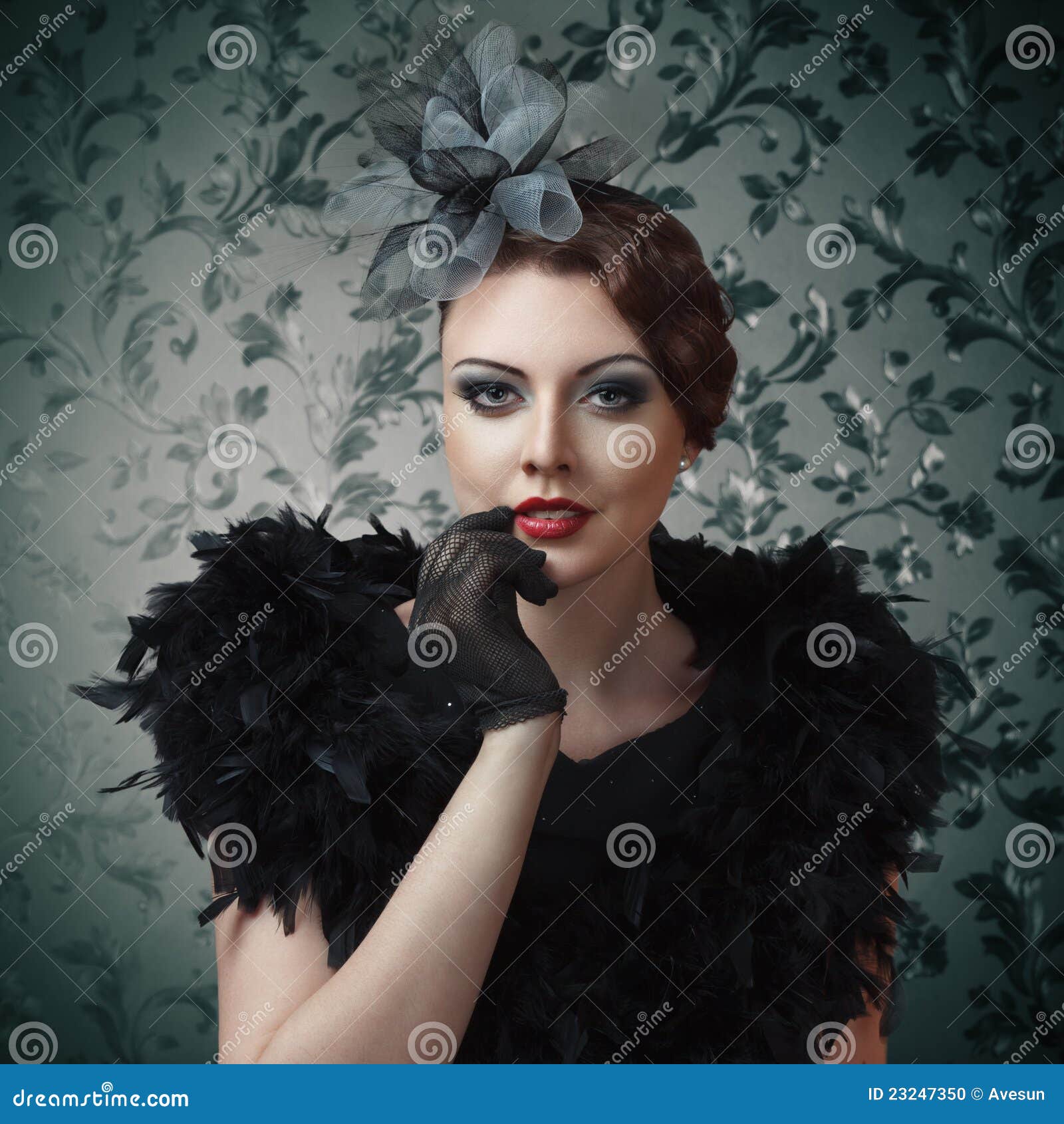 Retro style girl portrait stock photo. Image of indoor - 23247350