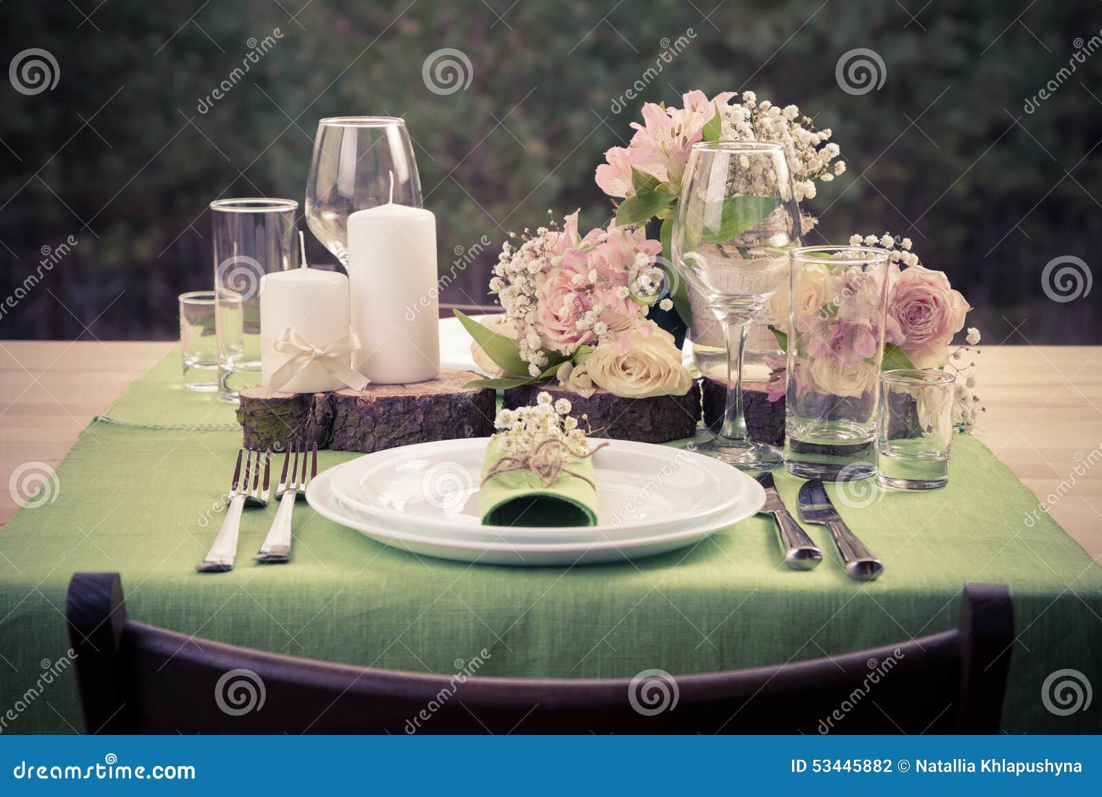 Retro Stylized Photo of Table Setting in Rustic Style. Stock Photo ...