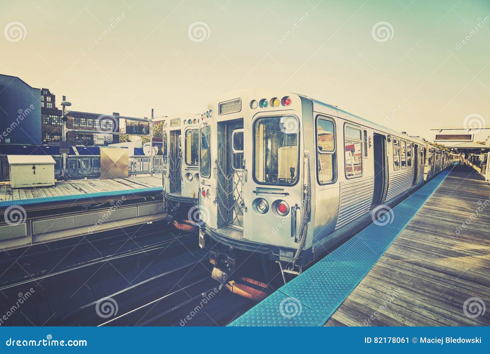 Retro Stylized Photo of a Train on Platform in Chicago, USA Stock Image ...
