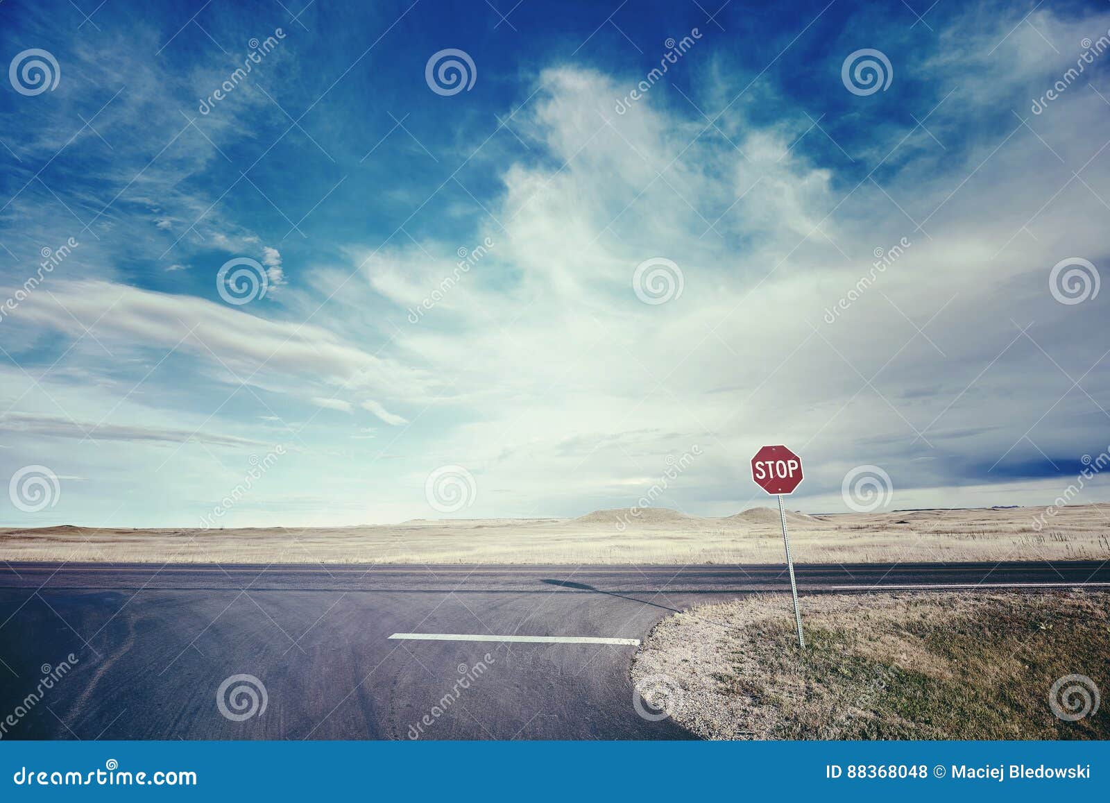 Retro Stylized Picture of a Highway with a Stop Sign, USA Stock Photo ...