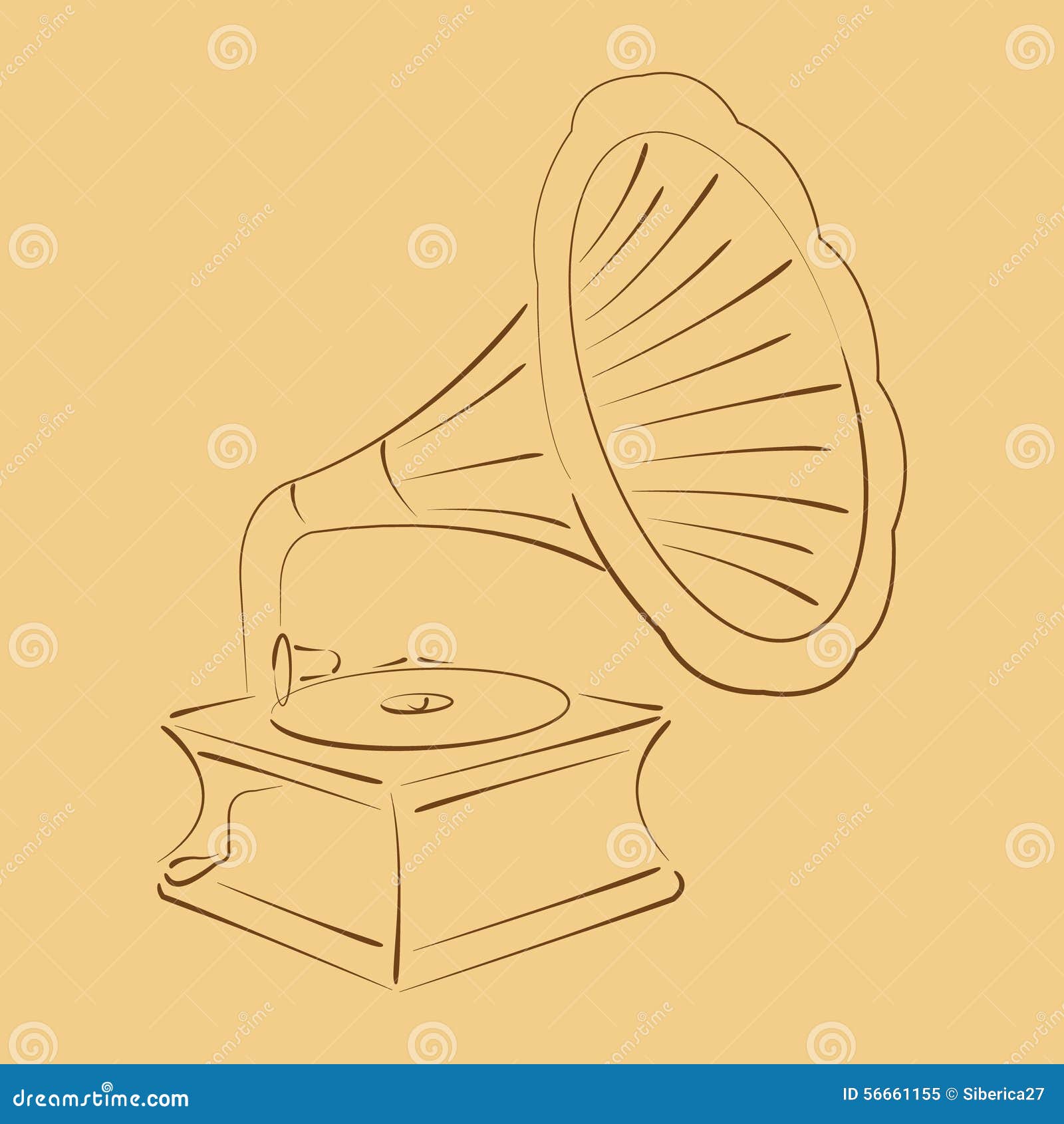 Retro Stylized Sketched Gramophone. Stock Vector - Illustration of ...