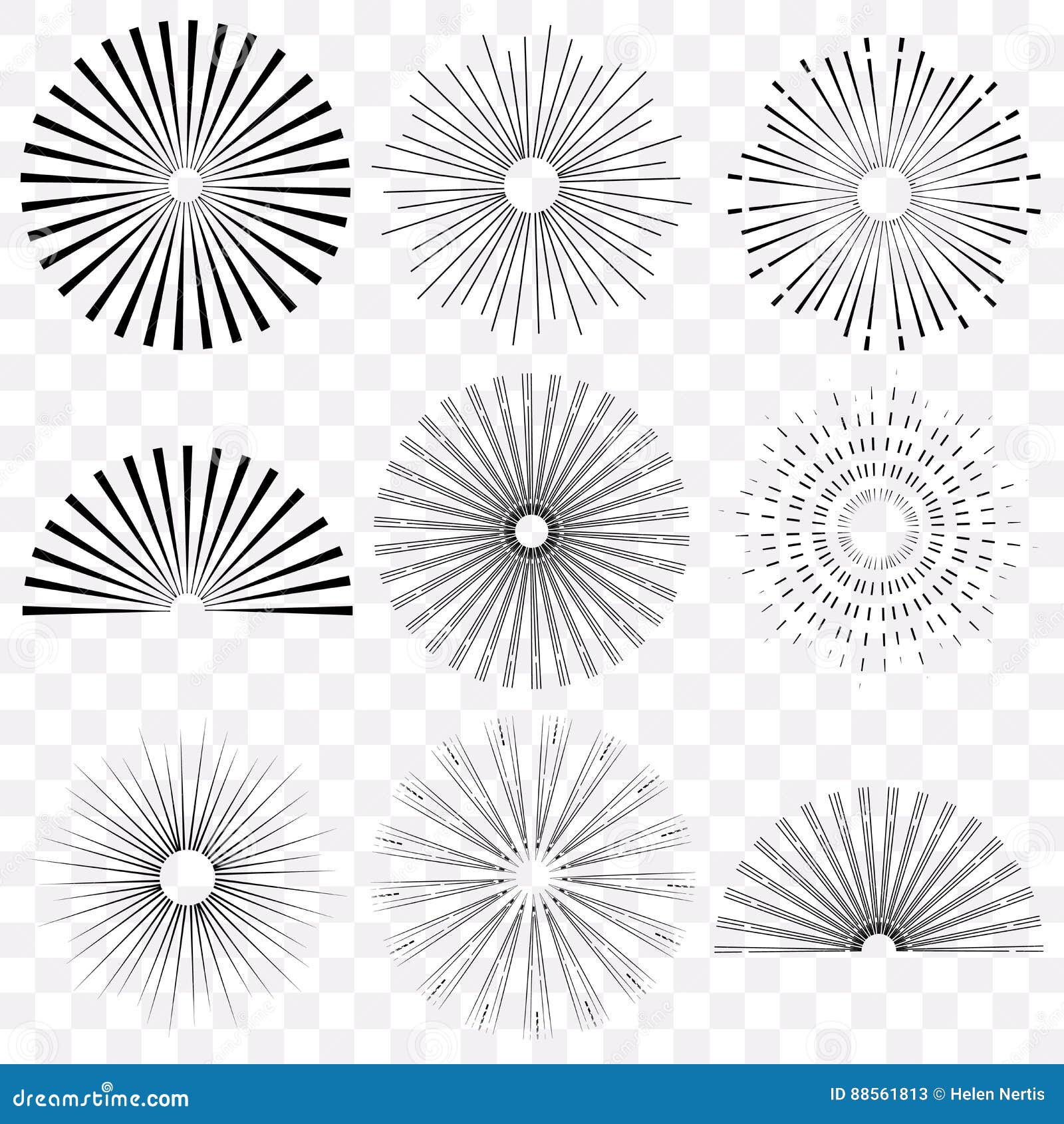 Retro Sunburst Radiant And Colored Set Stock Vector Illustration Of