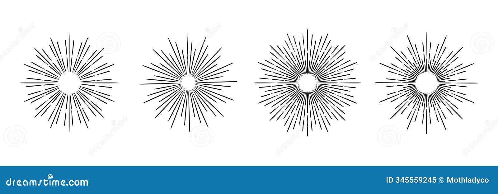 Retro Sunburst Vector Illustration, Linear Elegant Sun Ray, Line Art ...