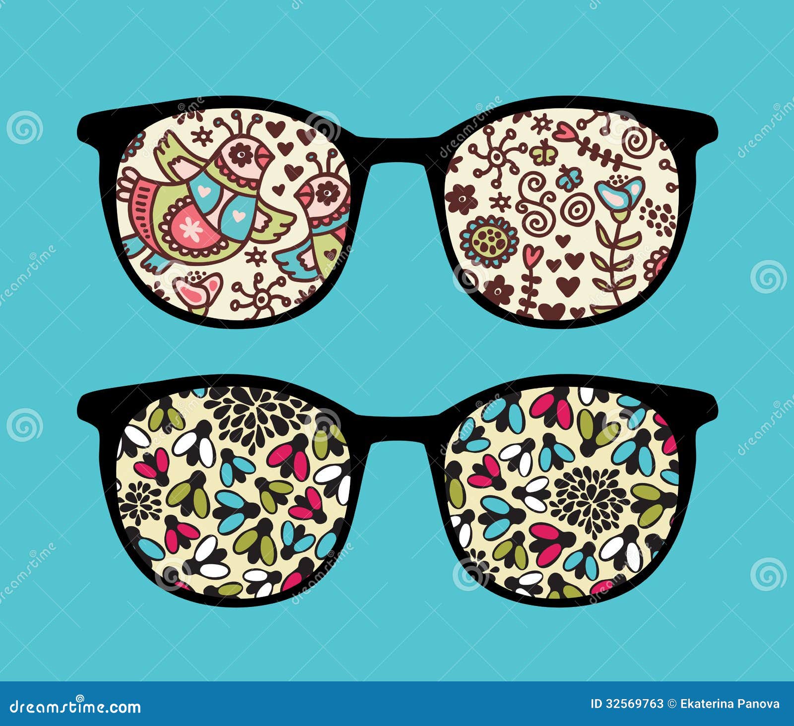 Retro Sunglasses with Birds Reflection in it. Stock Illustration ...