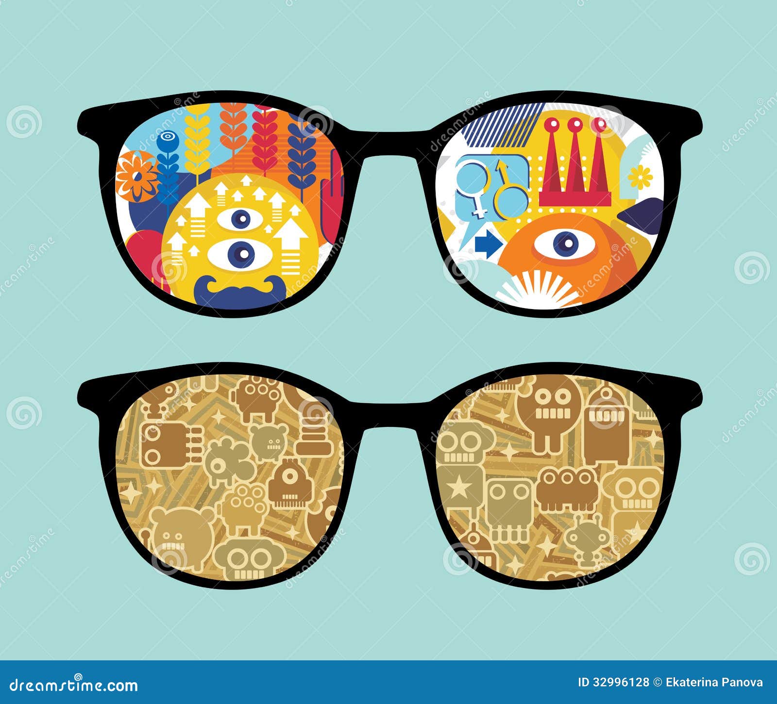 Retro Sunglasses with Robots Reflection in it. Stock Vector ...