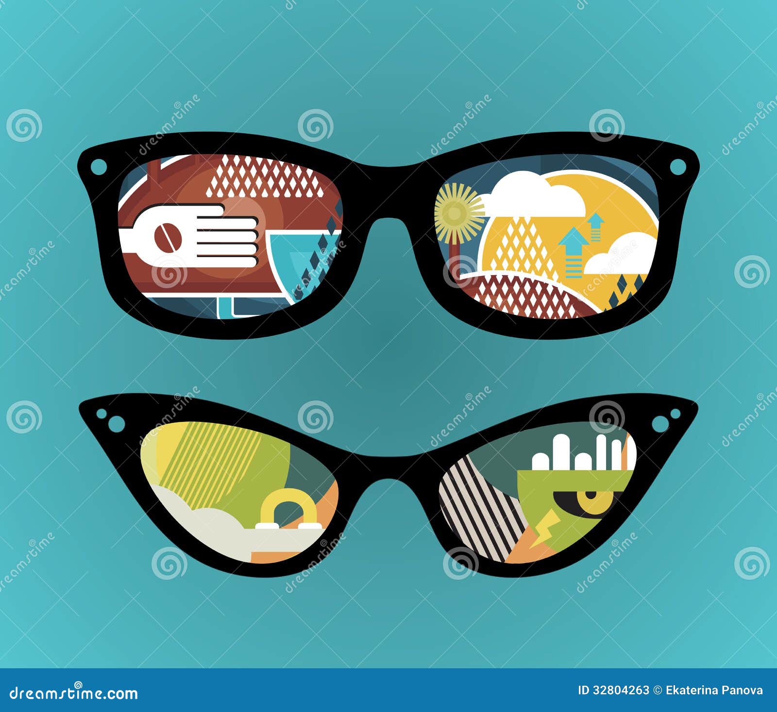 Retro Sunglasses with Super Abstract Reflection. Stock Vector ...