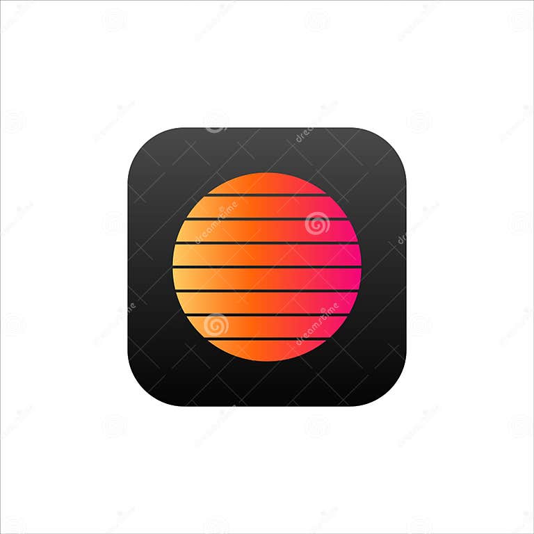 Retro Sunset App Icon for Mobile Phone. Icon of Sun with Gradient ...