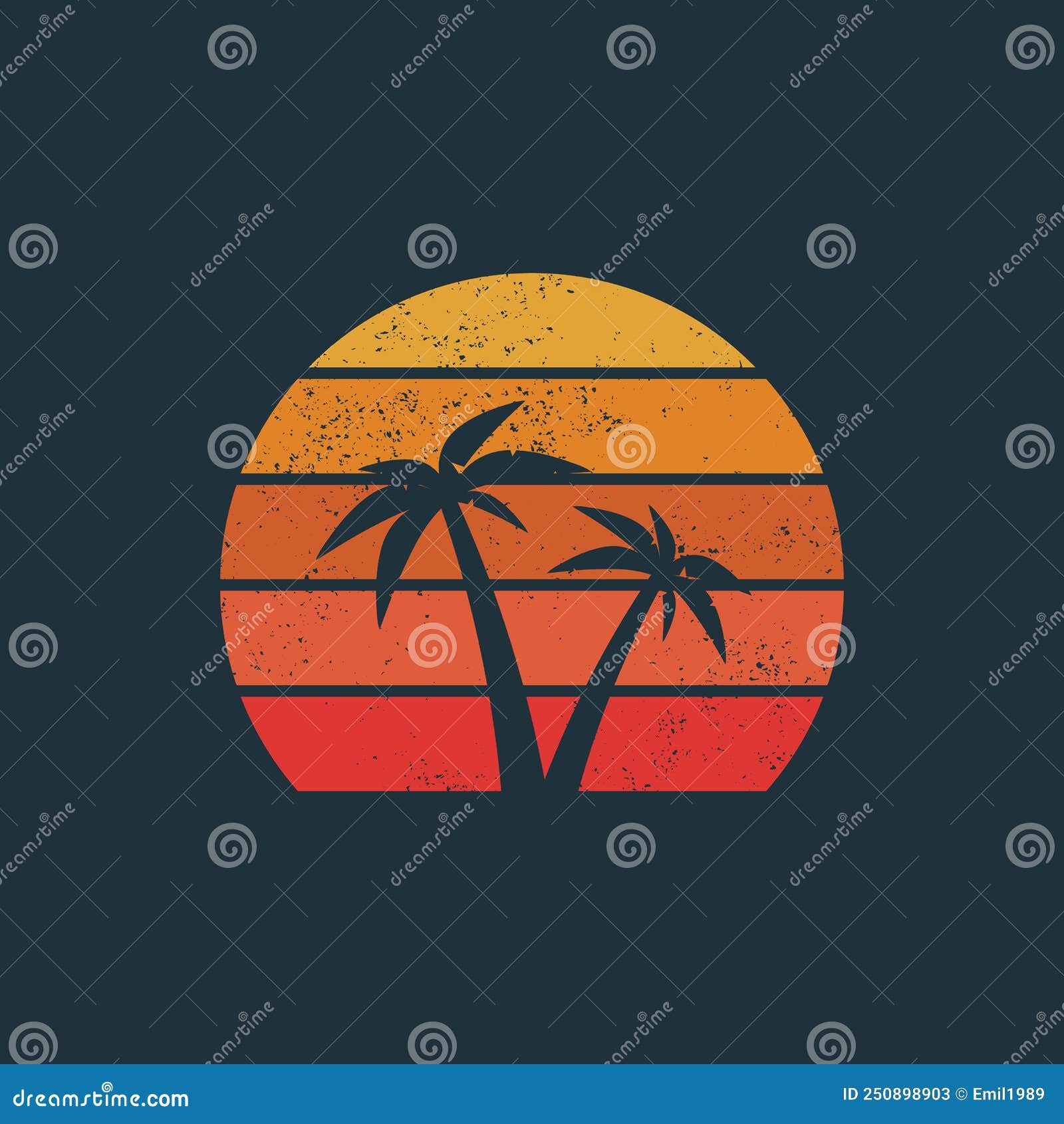 Retro Sunset Icon with Pal Tree. Vector Stock Vector - Illustration of ...