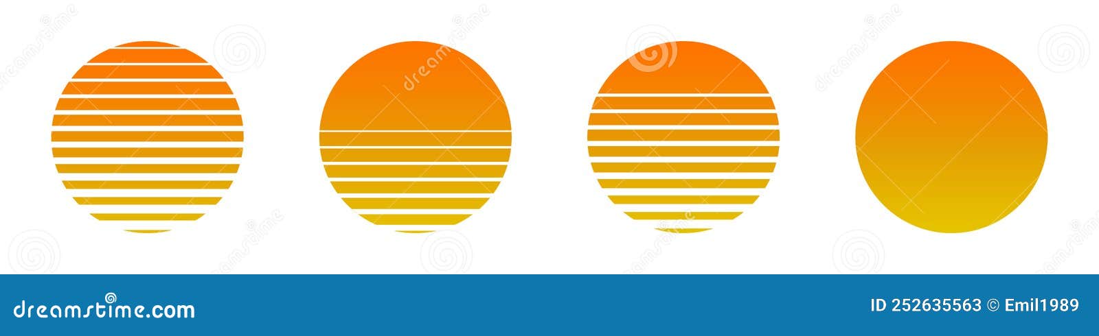 Retro Sunset Icon Set. Simple Design. Vector Stock Illustration ...