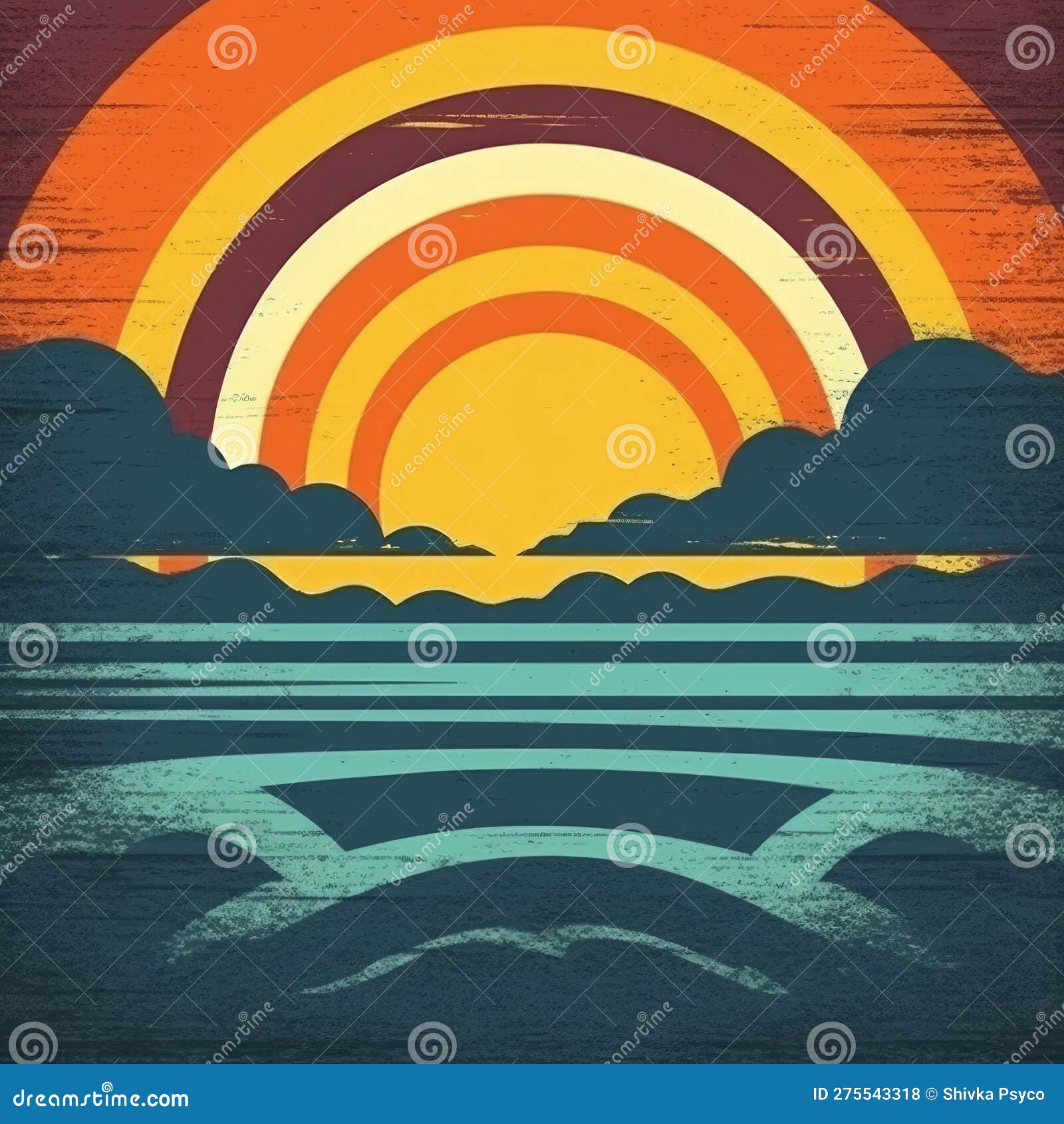 A Retro Sunset Rays Wavy Vintage Generative AI Stock Illustration ...
