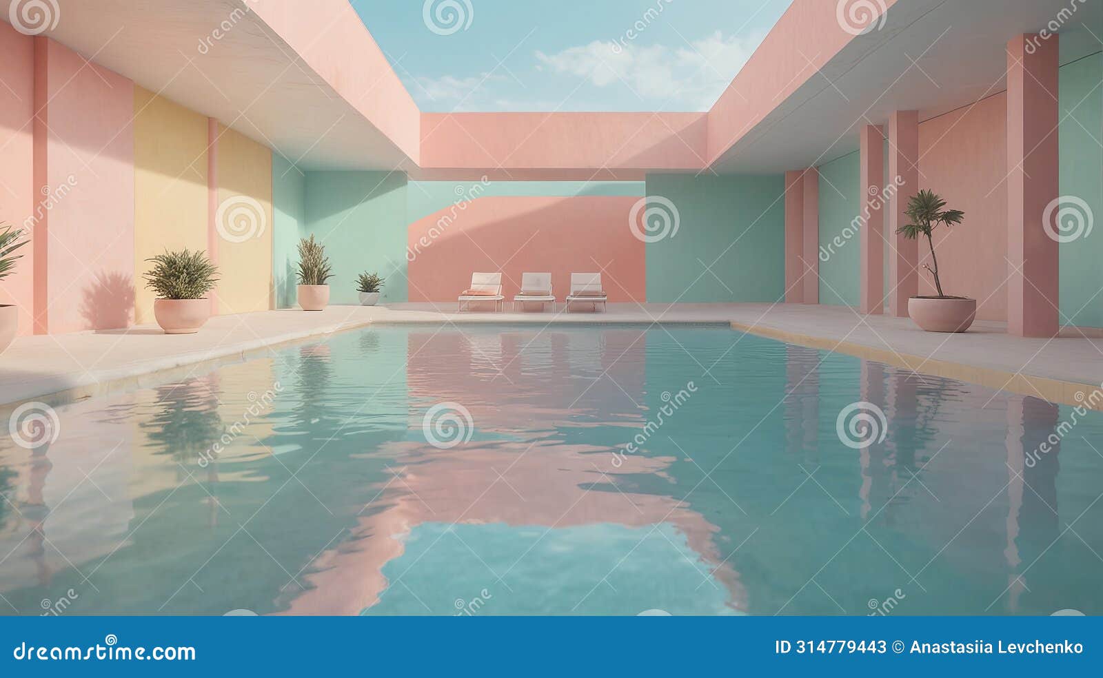 Retro Swimming Pool in Pastel Colors Stock Illustration - Illustration ...
