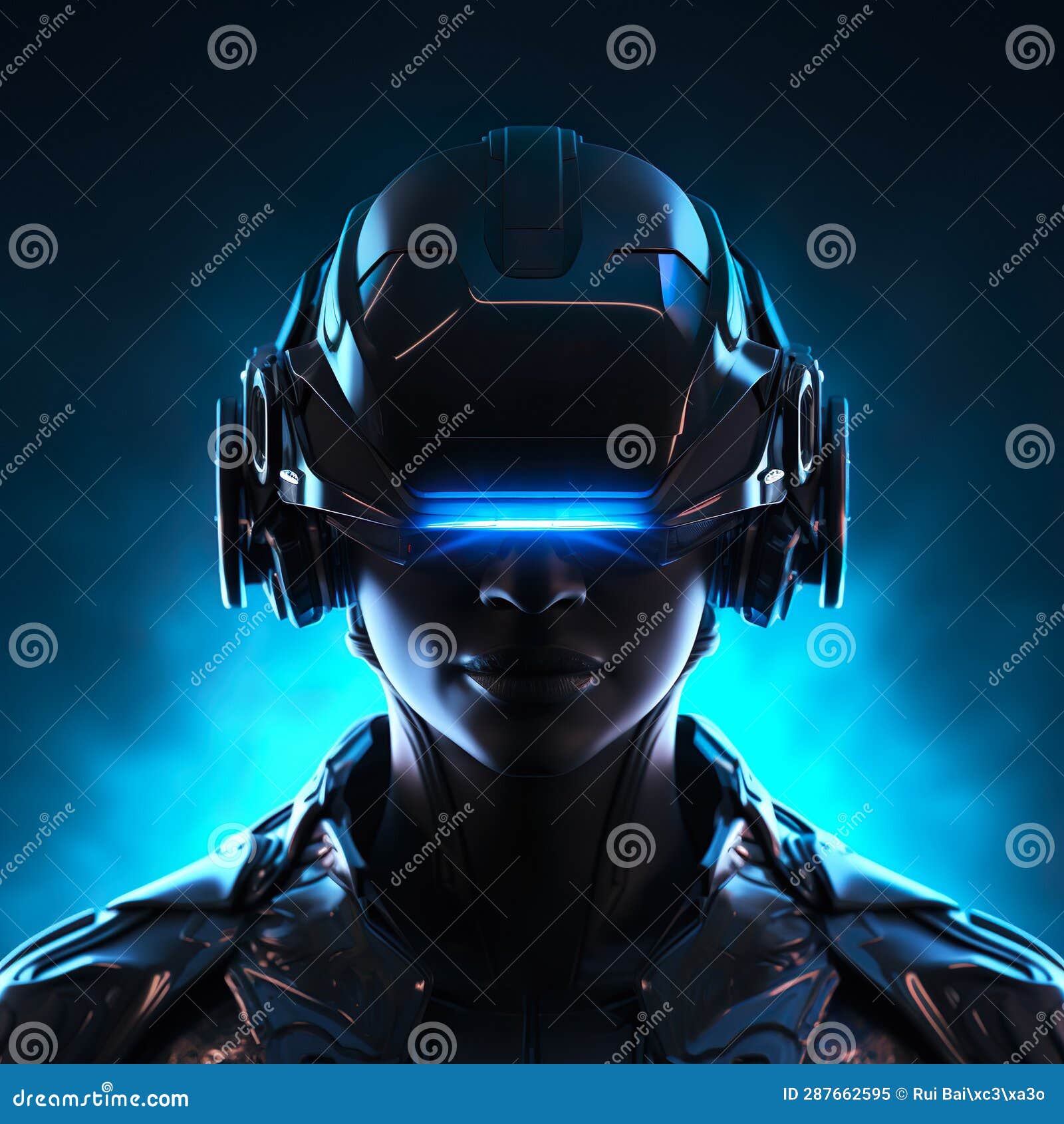 A Retro Synth Style Portrait Logo of a Gamer Wearing a Virtual Reality ...