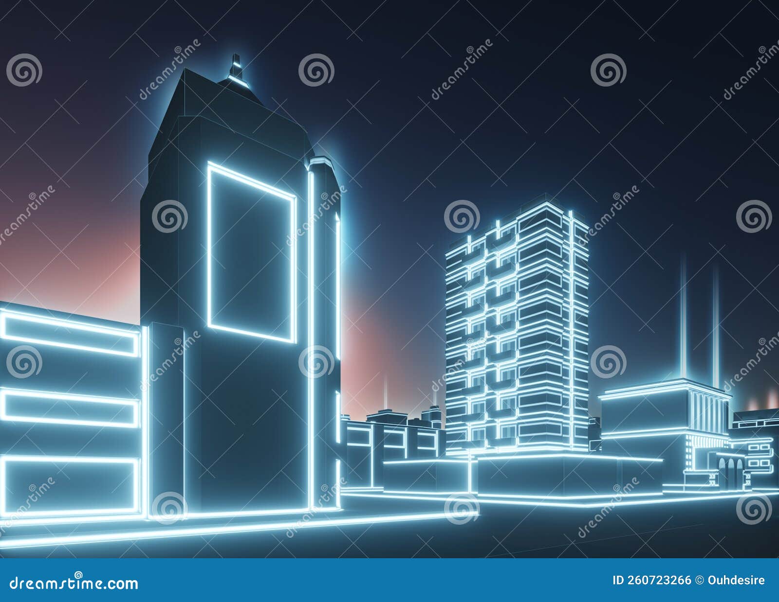 Retro Synthwave-style Night City Street View. Stock Illustration ...