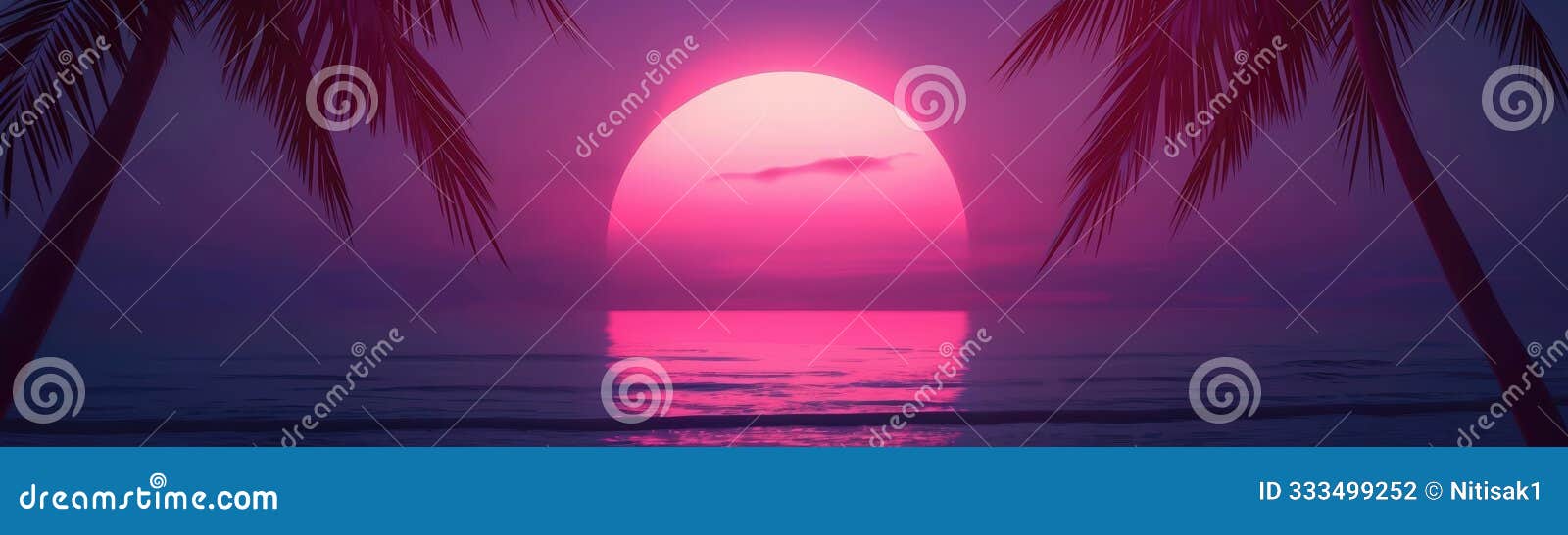 Retro Synthwave Sunset Beach Scene Stock Illustration - Illustration of ...