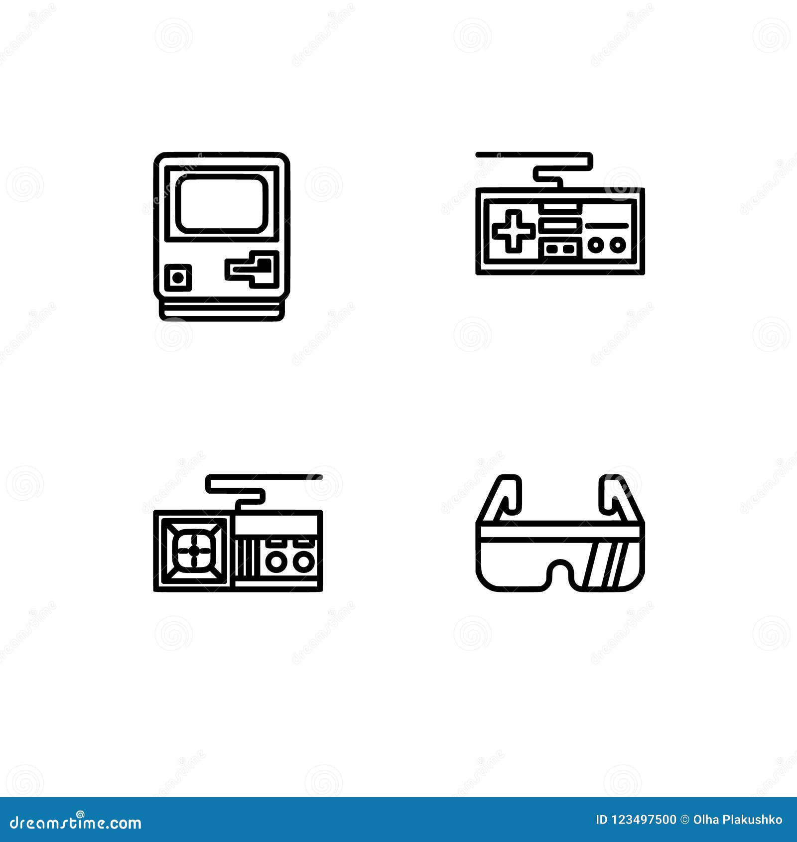 Retro Tech and Gadets. Set Outline Icon EPS 10 Vector Format ...