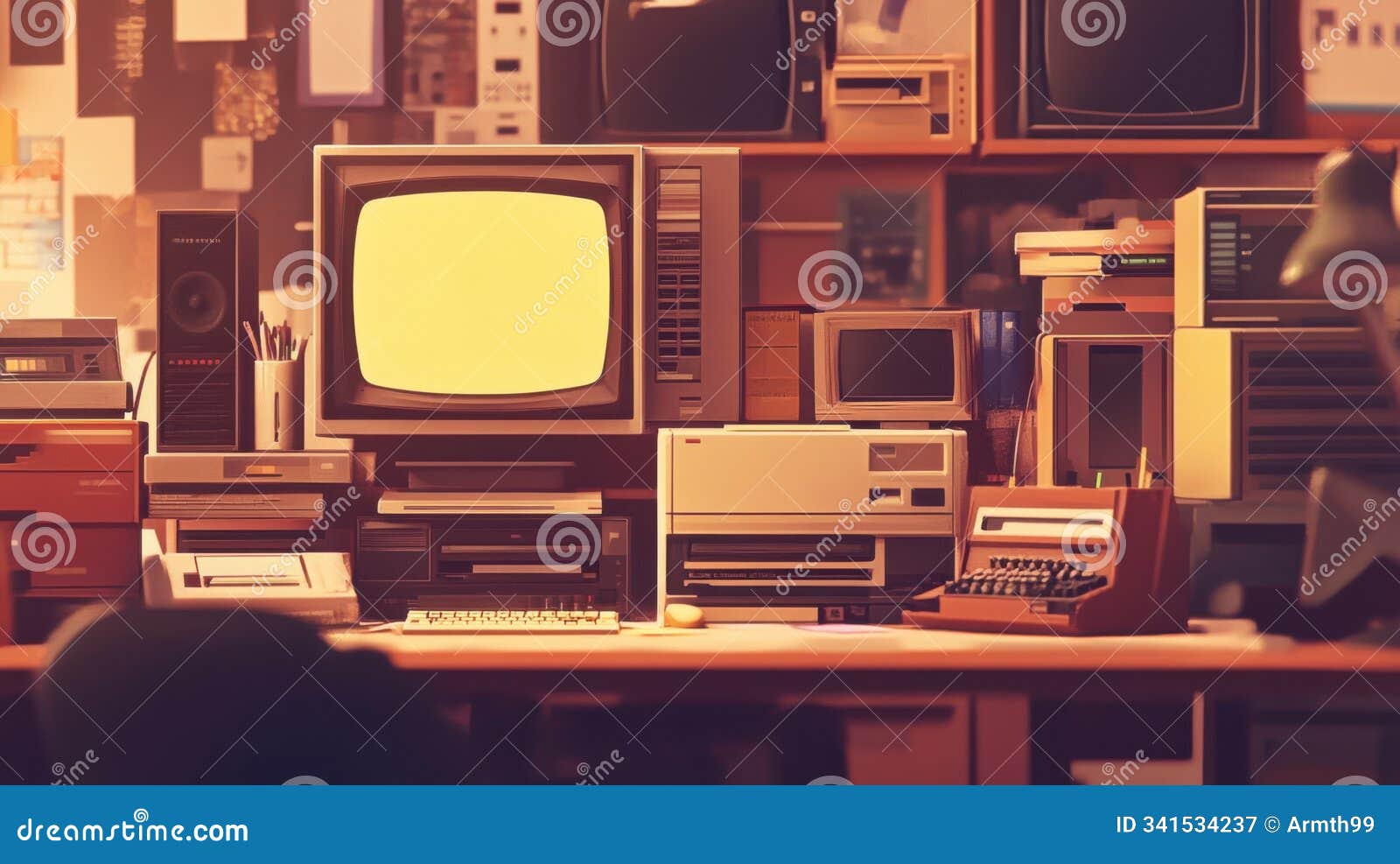 Retro Technology Collage with Vintage Computer, TV, and Typewriter ...