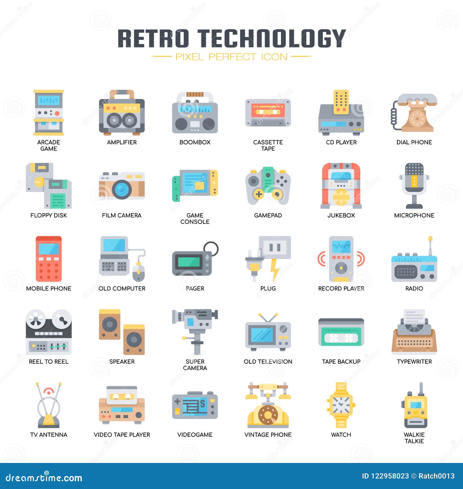 Retro Technology , Pixel Perfect Icons Stock Vector - Illustration of ...