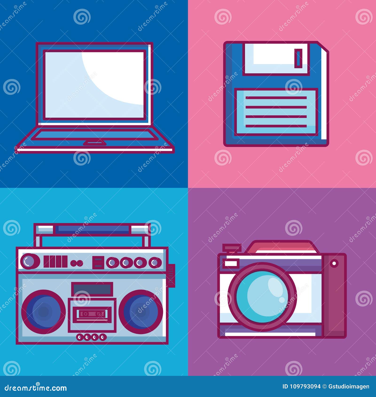 Retro Technology Set Gadgets Stock Vector - Illustration of equipment ...