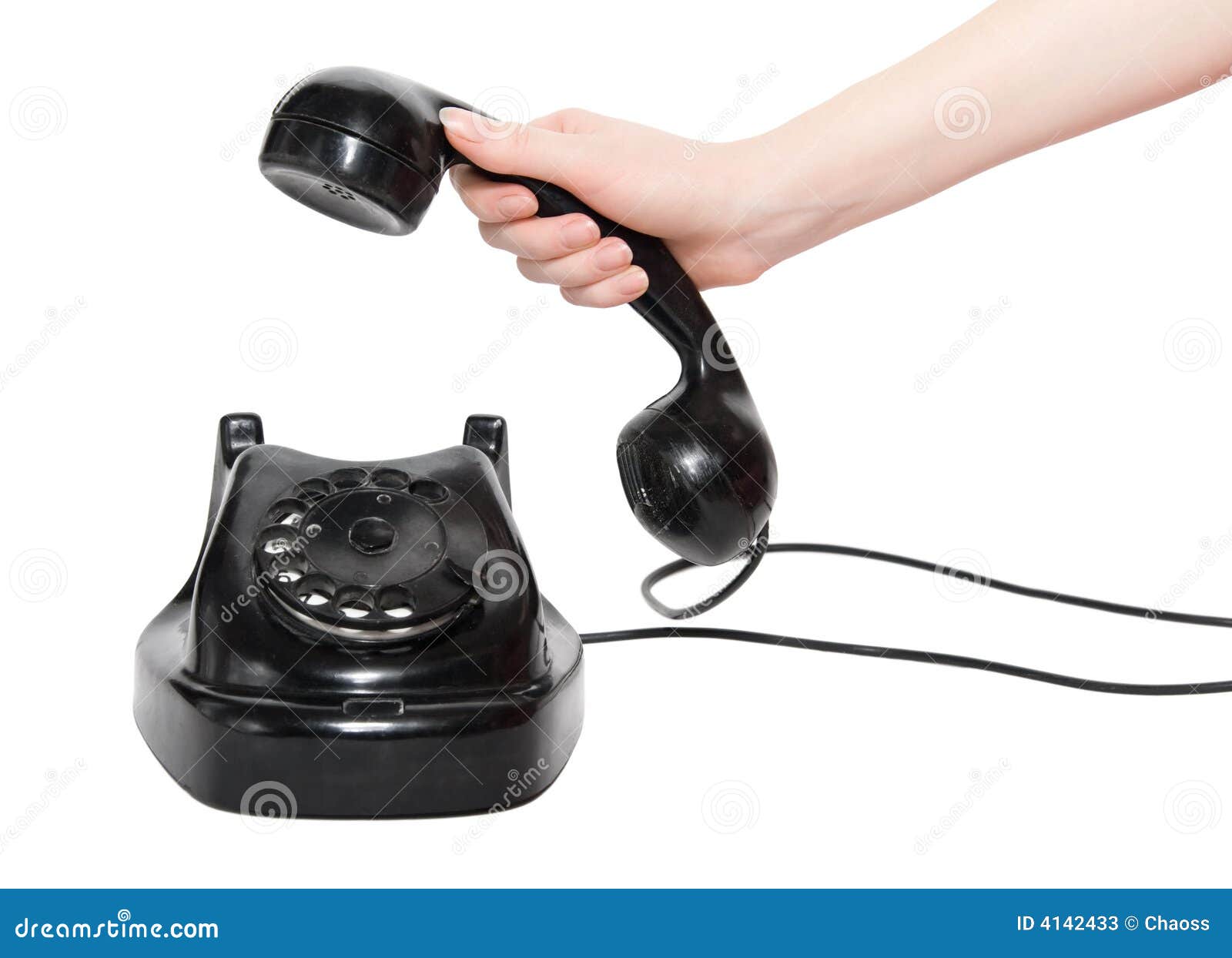 Retro Telephone with Woman Hand Stock Image - Image of connection ...