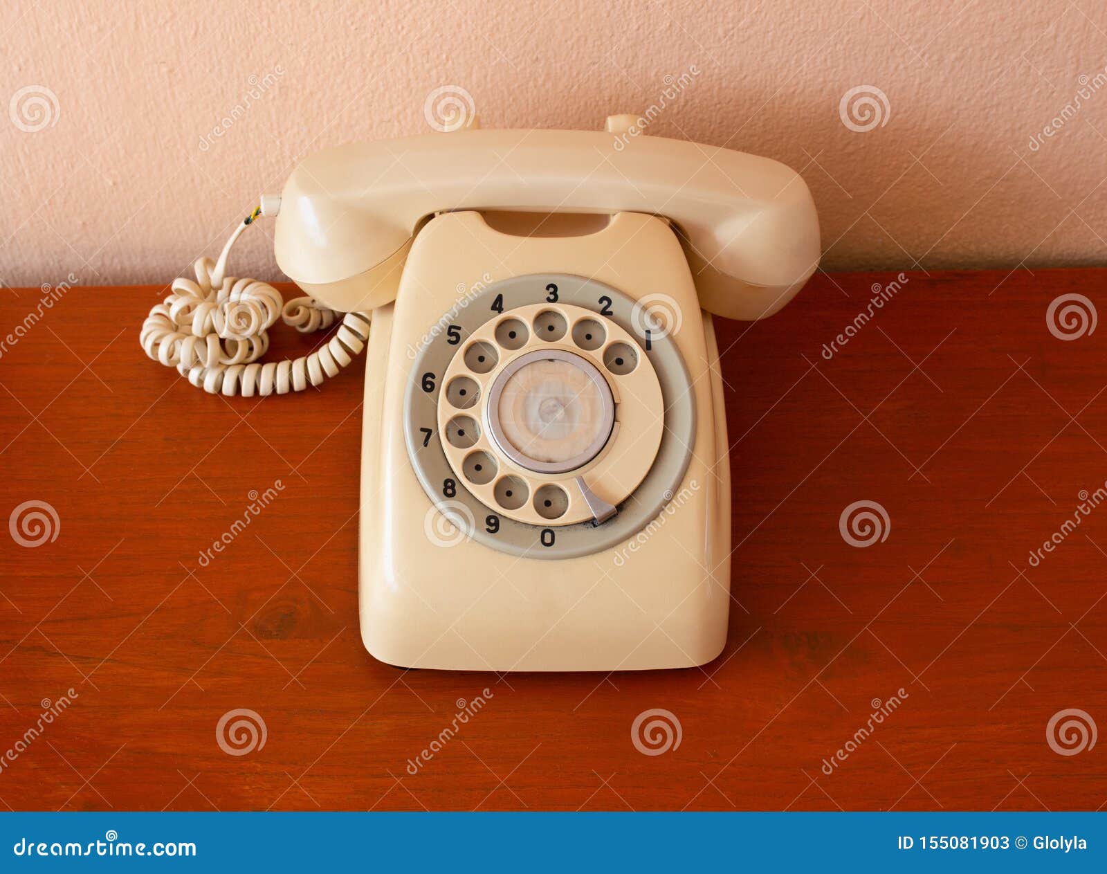 A Retro Telephone on Wood Table. Stock Image - Image of banner, home ...