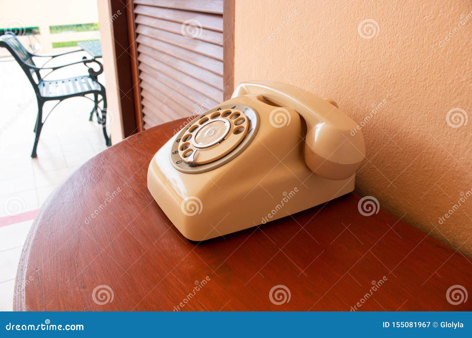A Retro Telephone on Wood Table. Stock Image - Image of telephone ...