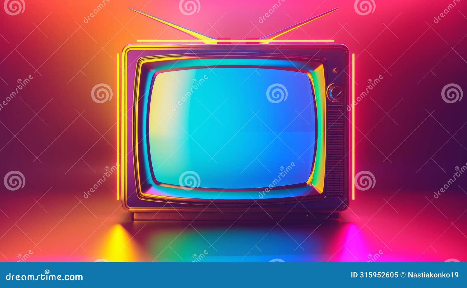 Retro Television with Colorful Neon Light Stock Image - Image of cool ...