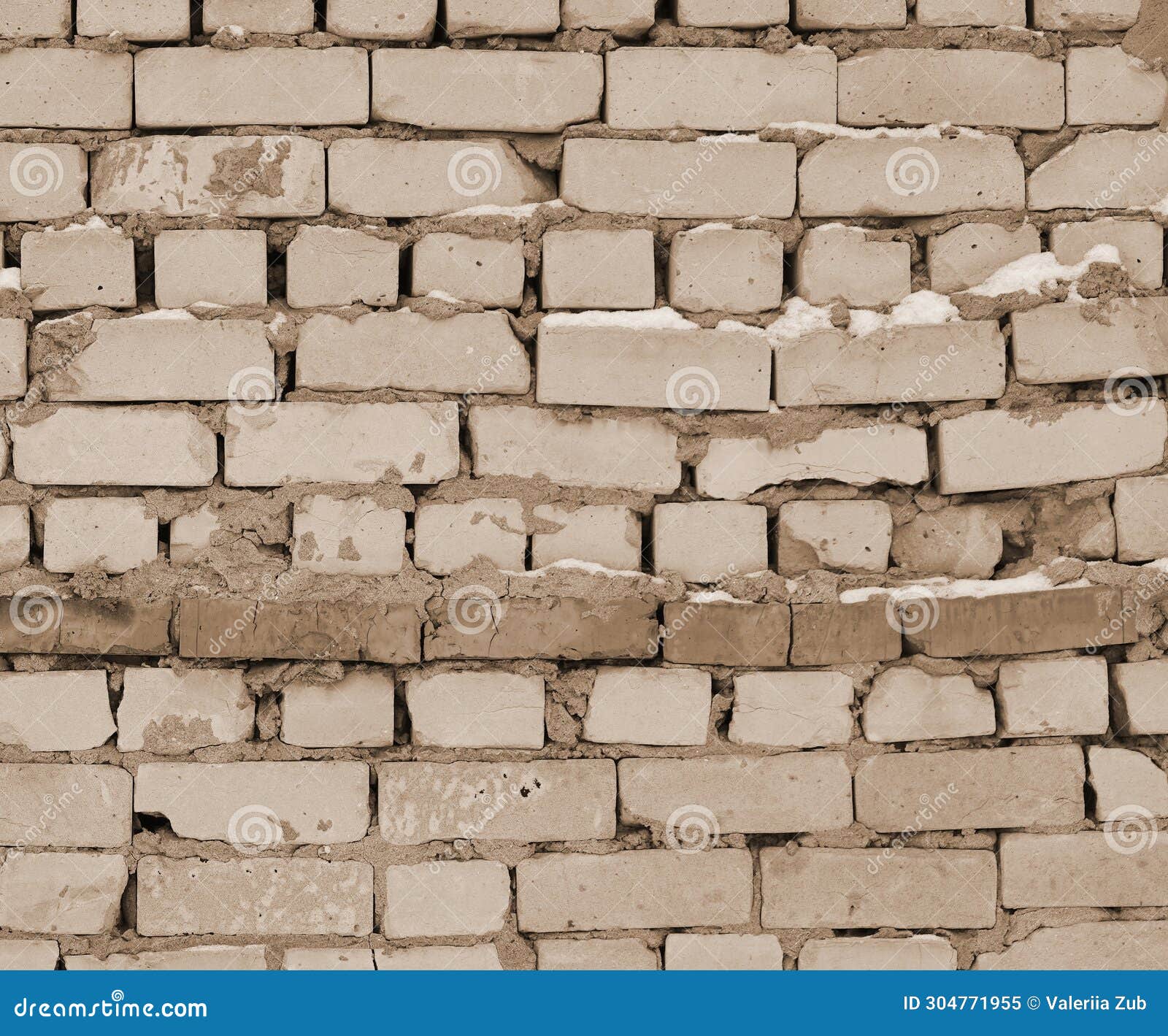 Retro Texture of a White Brick Wall. Large Gaps between the Bricks. the ...