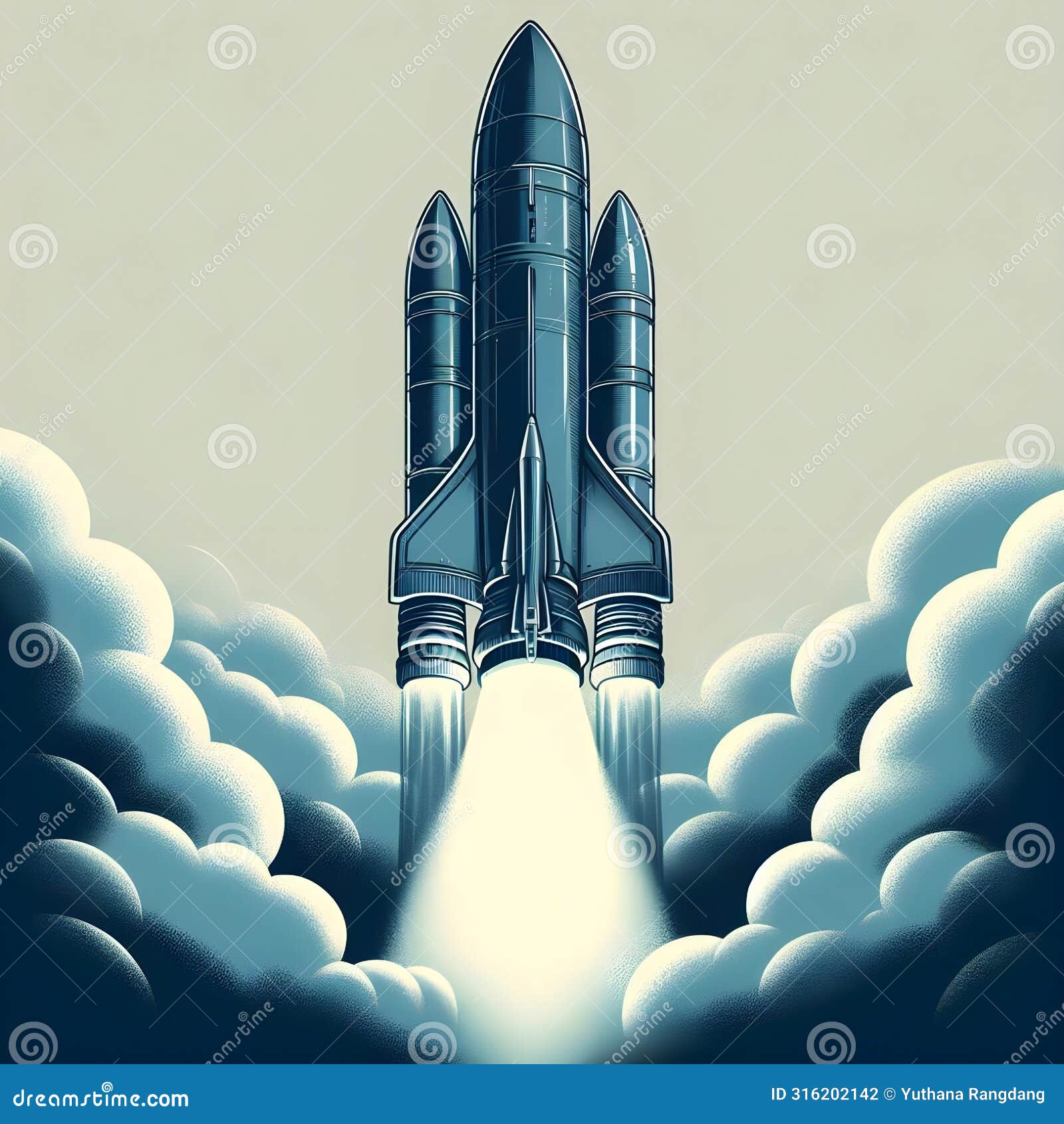 Retro Theme Rocket Illustration Soar into the Sky. Stock Illustration ...