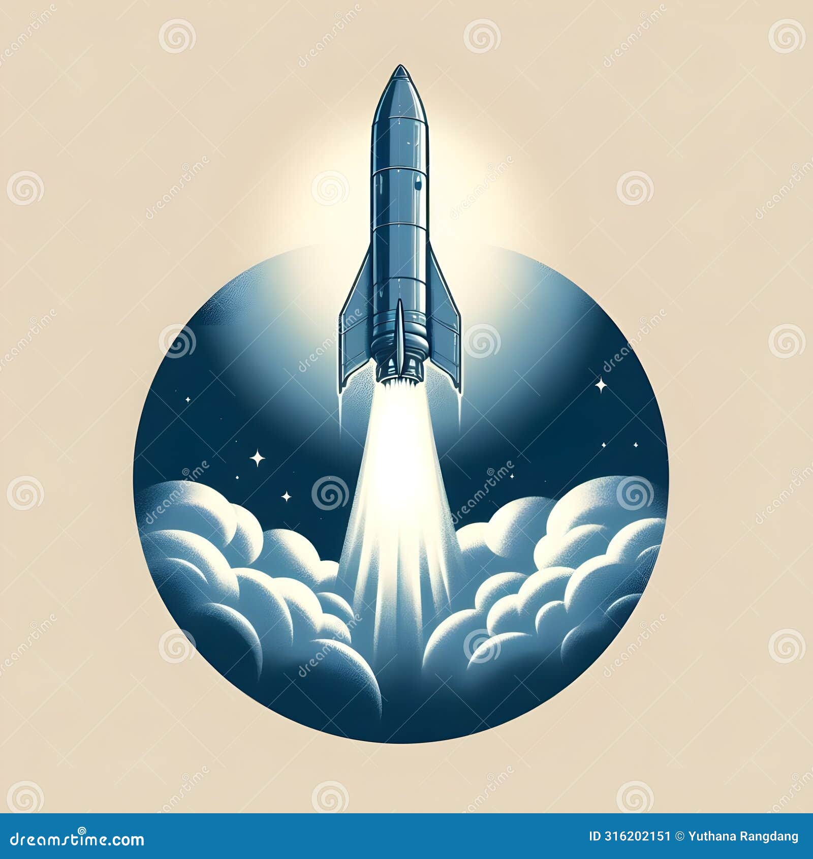 Retro Theme Rocket Illustration Soar into the Sky. Stock Illustration ...