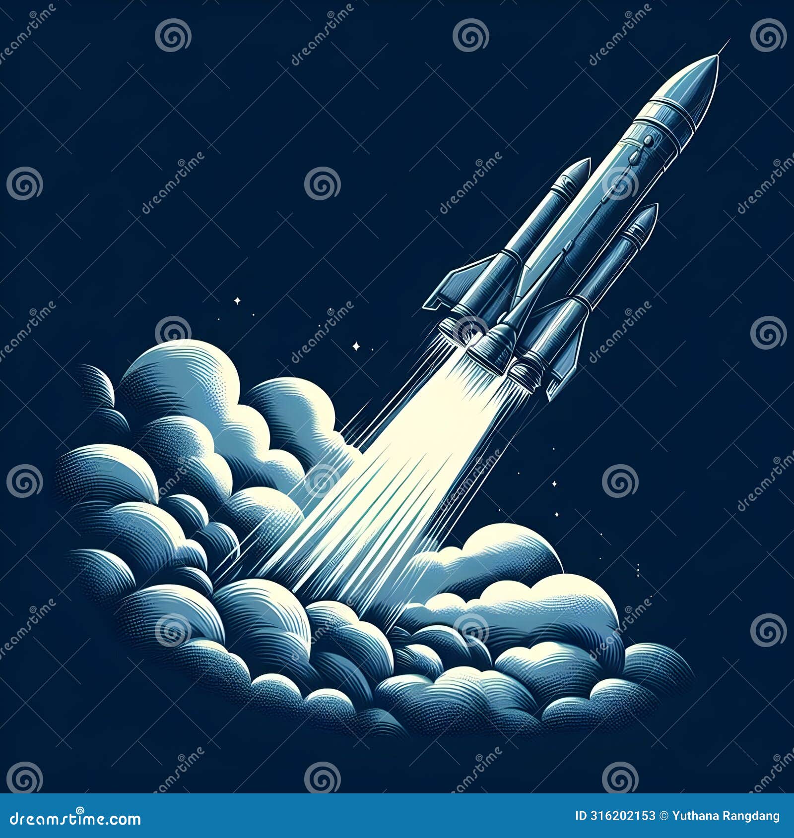 Retro Theme Rocket Illustration Soar into the Sky. Stock Illustration ...